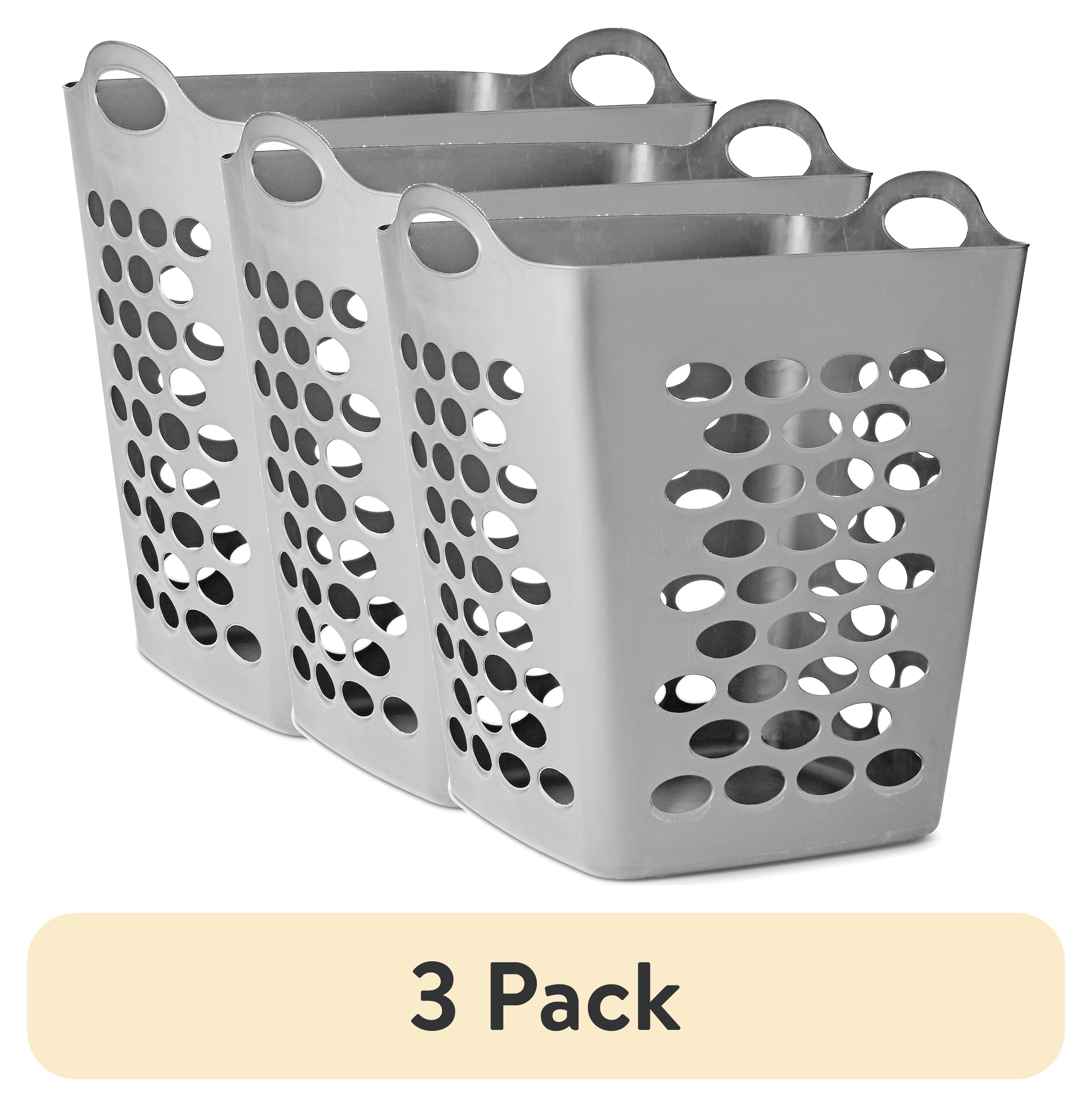(3 pack) Mainstays Adult Flexible Square Laundry Hamper, Soft Silver ...