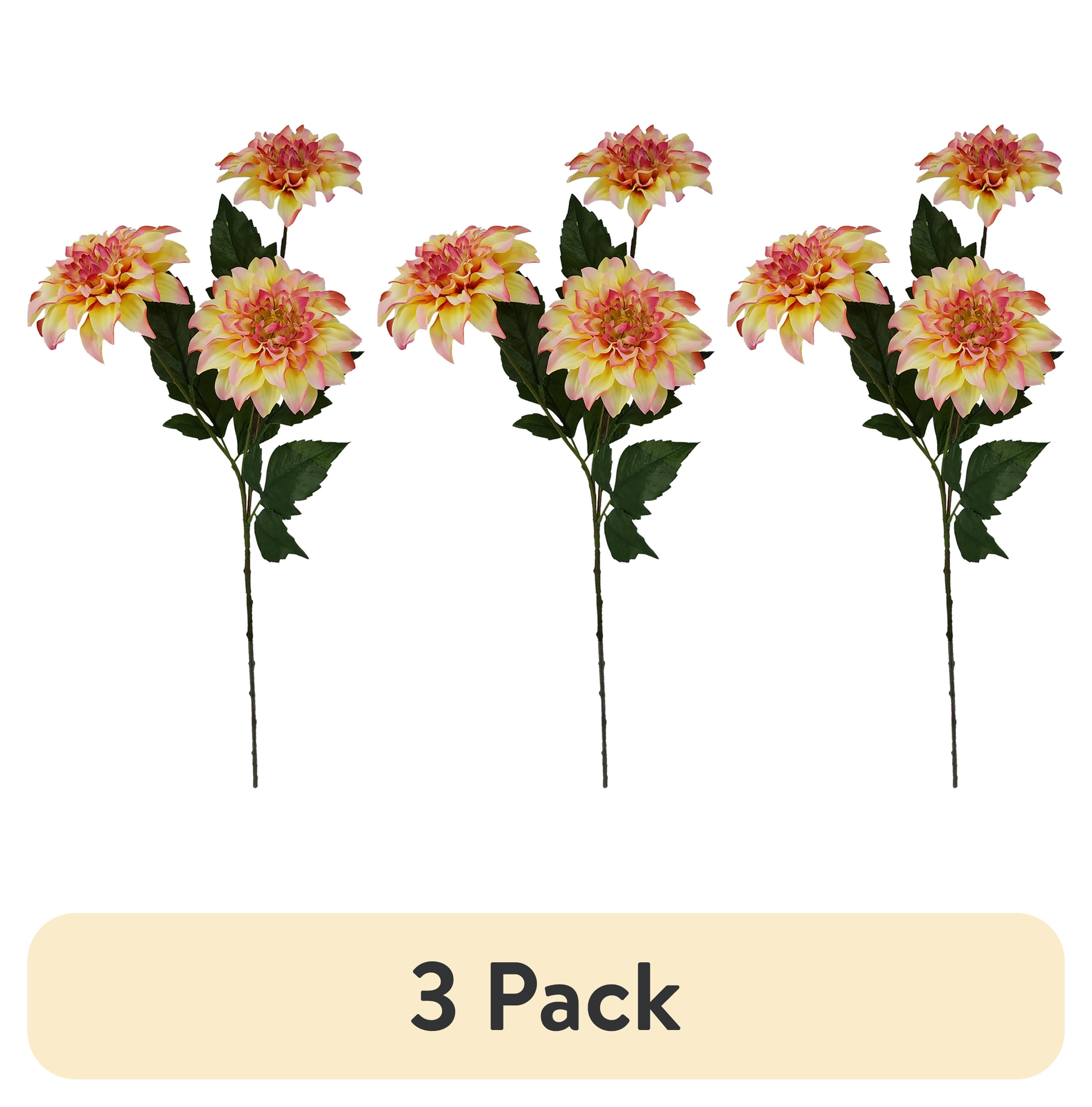 (3 pack) Mainstays Indoor Artificial Flower Stem, Dahlia, Yellow Color ...