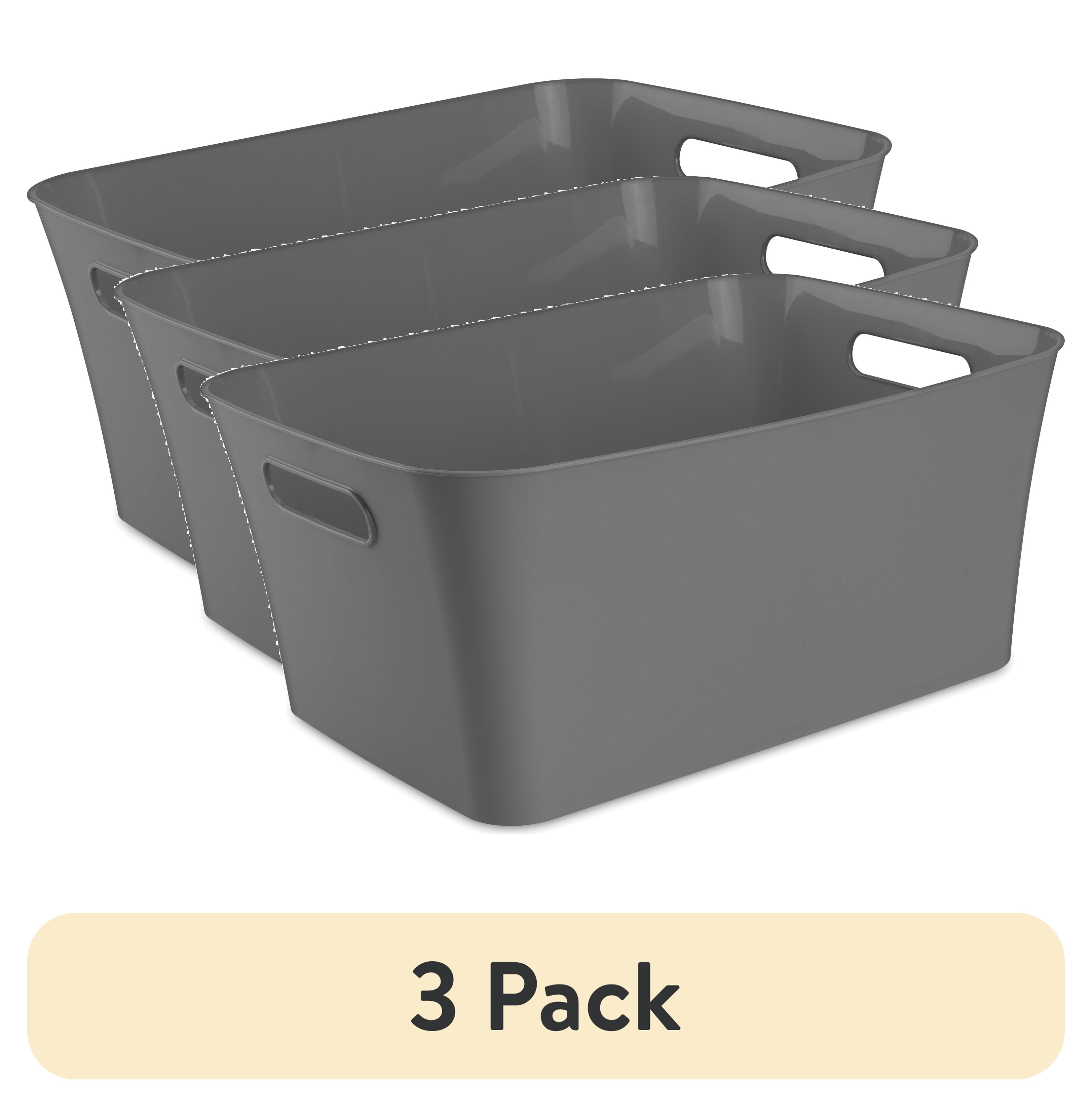 (3 pack) Mainstays Large Gray Plastic Storage Bin, 15.5 in x 11.4 in x ...