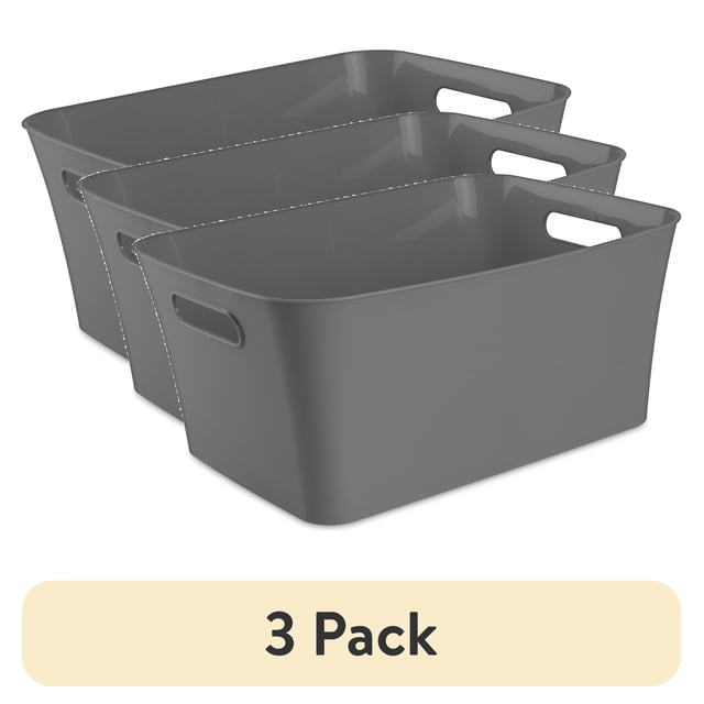 (3 pack) Mainstays Large Plastic Storage Bin, Gray - Walmart.com