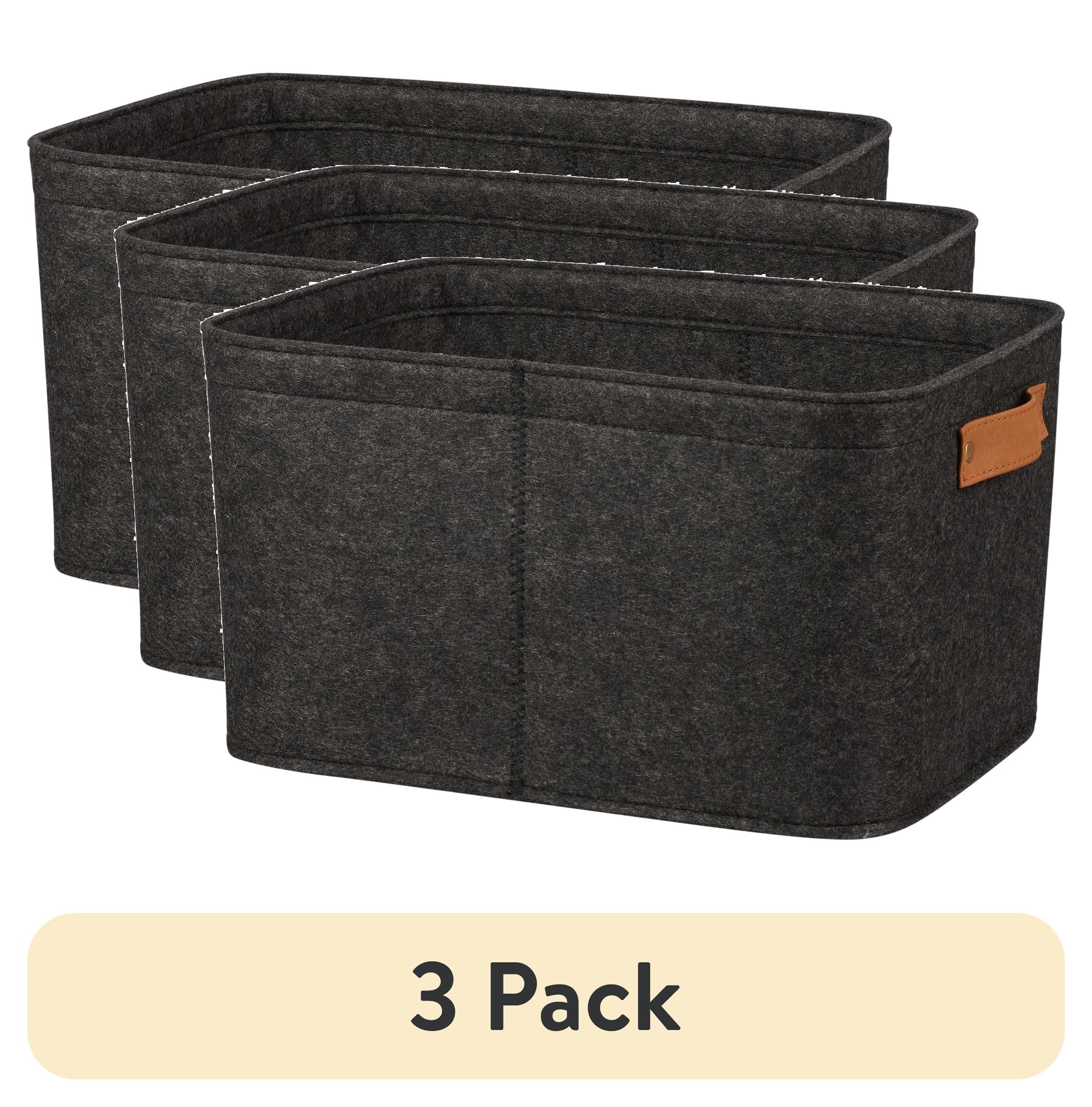 (3 pack) Mainstays Medium Gray Felt Decorative Storage Basket with Faux ...