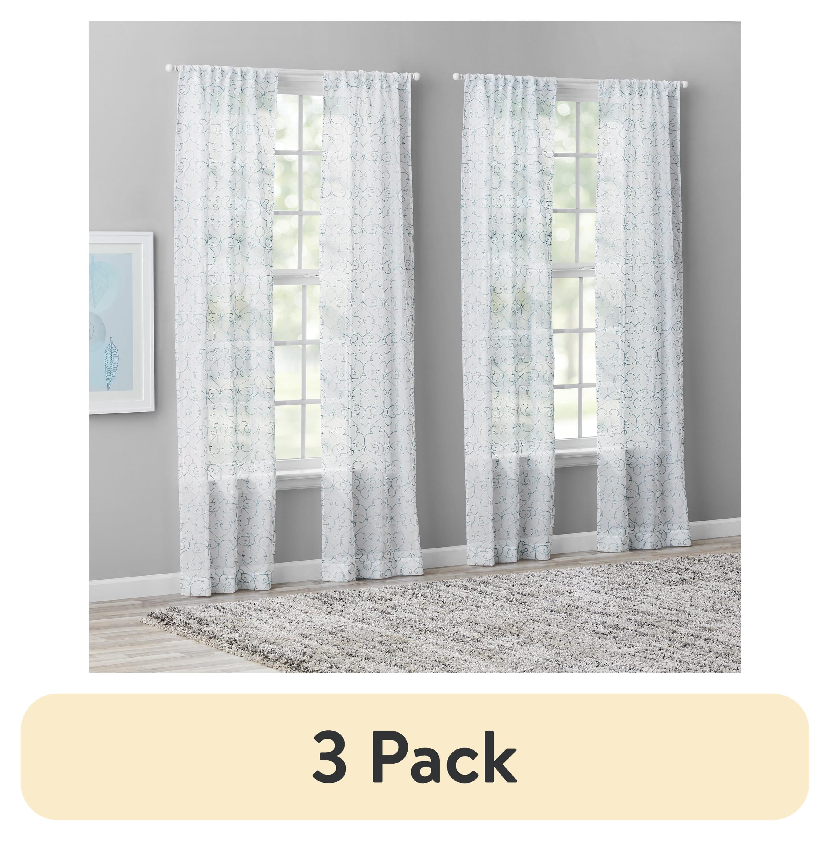 (3 pack) Mainstays Modern Scroll Rod Pocket Sheer Curtains, Set of 4 ...