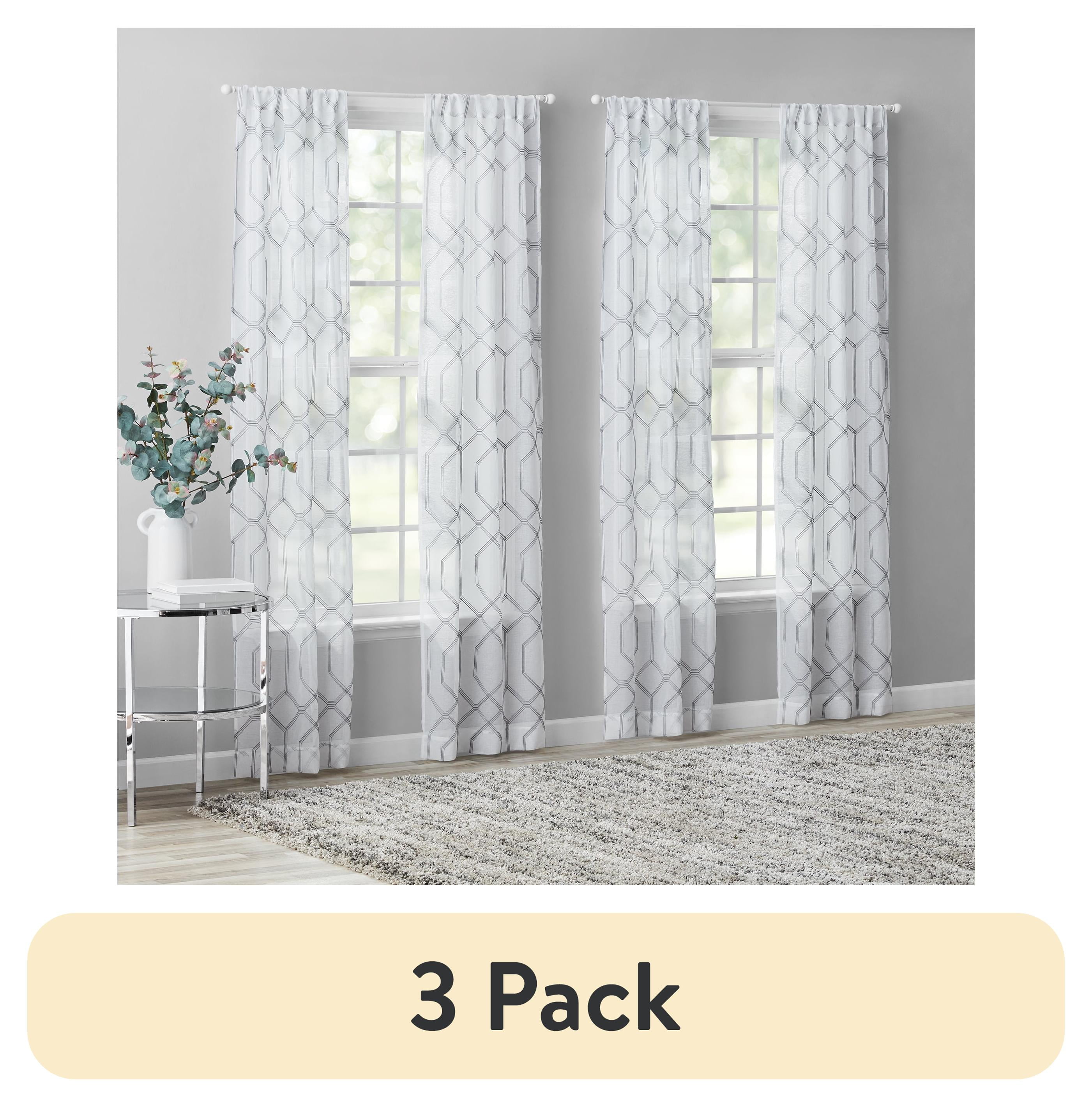 (3 pack) Mainstays Modern Geometric Rod Pocket Sheer Curtain Panel, Set ...