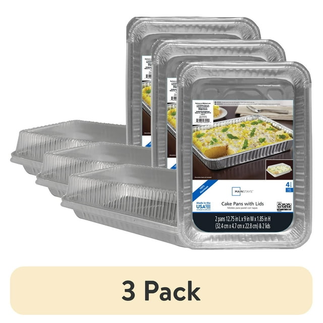 (3 pack) Mainstays 13" x 9" Rectangular Aluminum Cake Pan with Lid (2 ...
