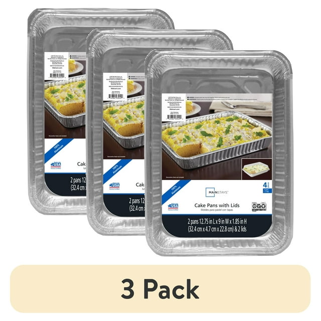 (3 pack) Mainstays Rectangular Aluminum Foil Cake Pans with Lids, 2 ...