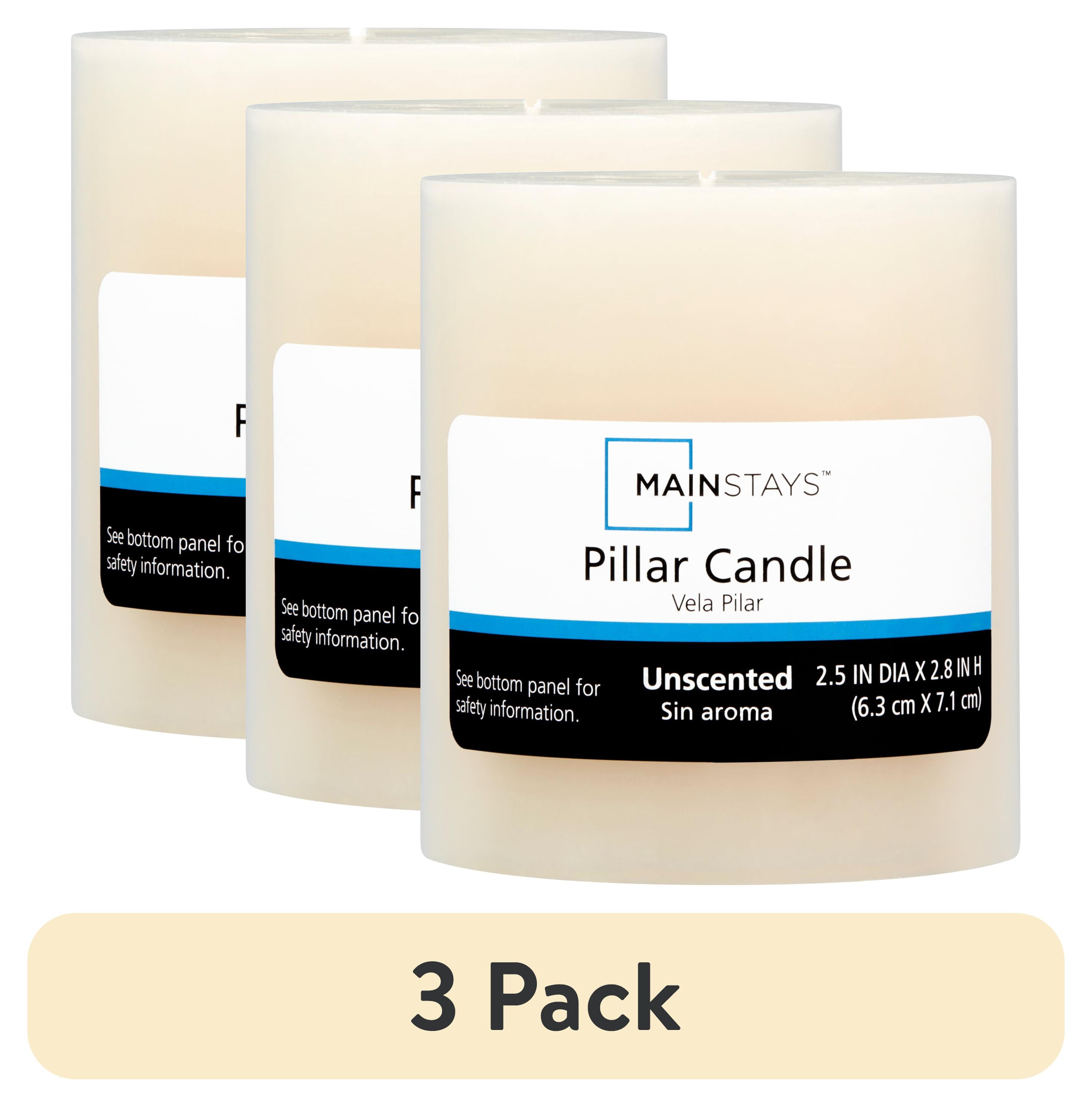 (3 pack) Mainstays Unscented Pillar Candle, 2.5 x 2.8 inches, Ivory ...