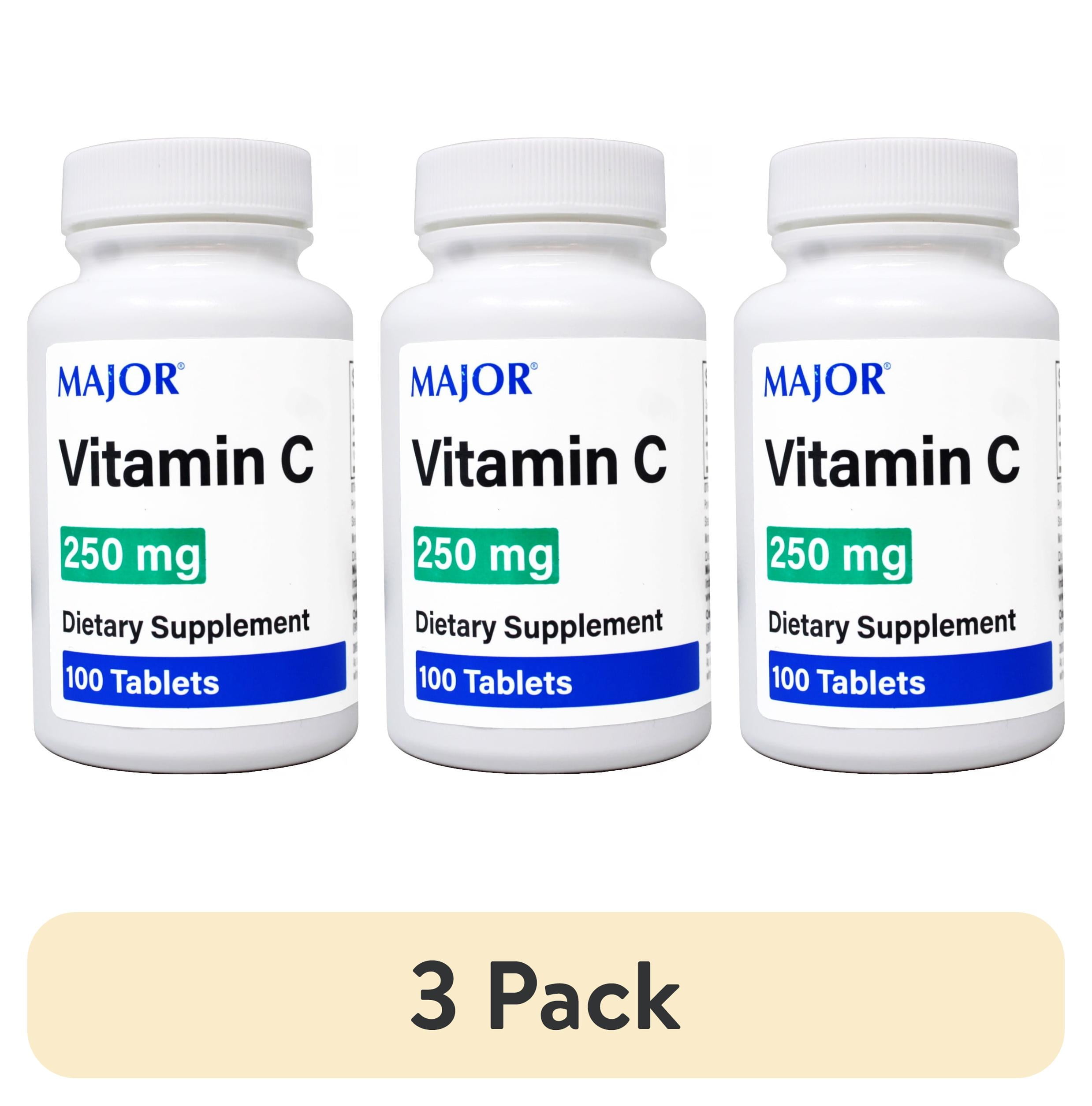 (3 pack) Major Vitamin C 250 mg Dietary Supplement, 100 Tablets ...