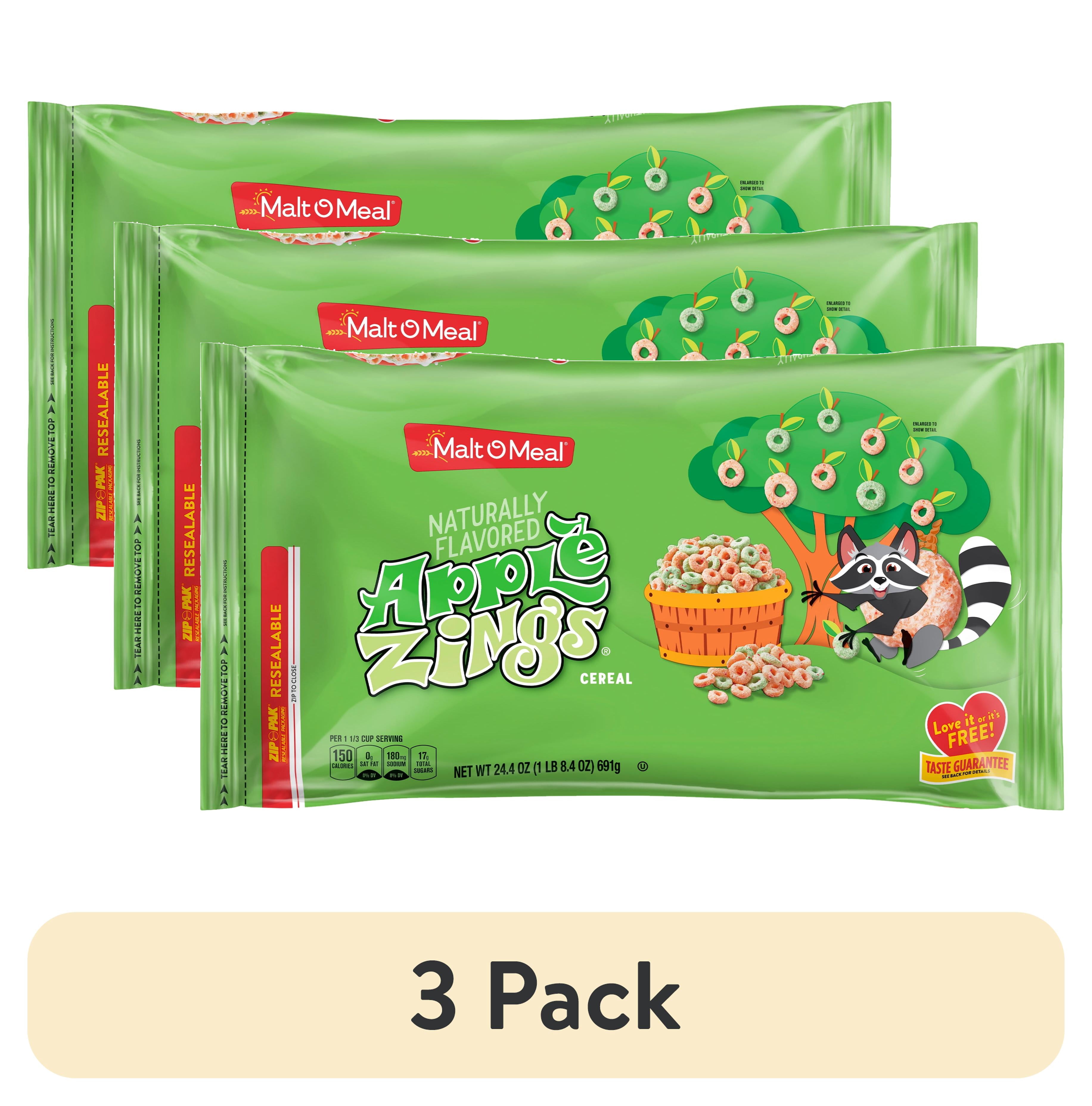 (3 pack) Malt-O-Meal, Crispy, Apple Zings Flavored Bagged Cereal ...