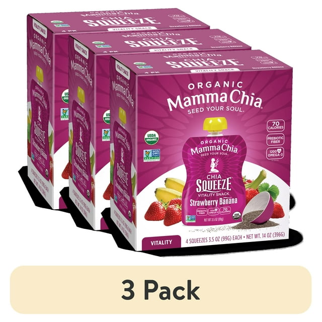 (3 pack) Mamma Chia Strawberry Banana Organic Chia Squeeze Pouch, 3.5 ...