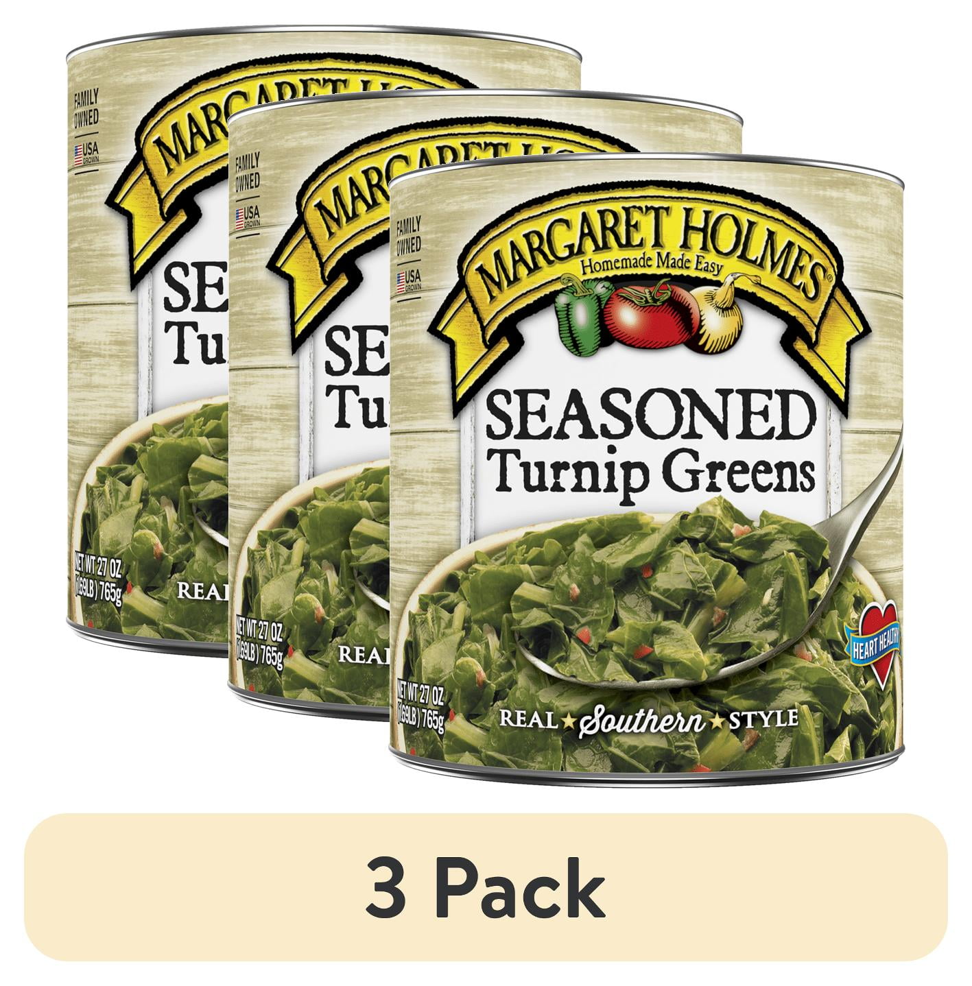 (3 pack) Margaret Holmes Seasoned Turnip Greens, Canned Vegetables, 27 ...