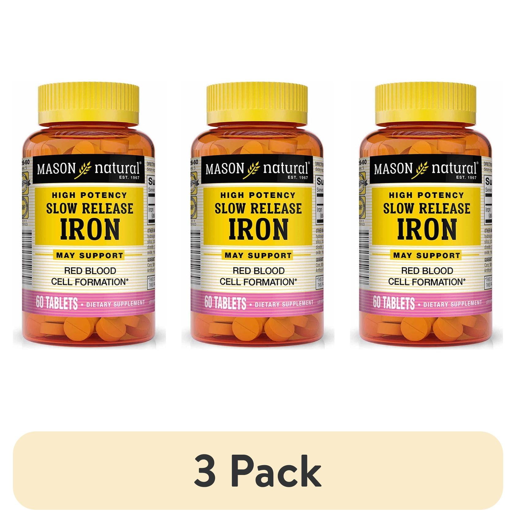 (3 pack) Mason Natural Slow Release Iron (Ferrous Sulfate) - High ...