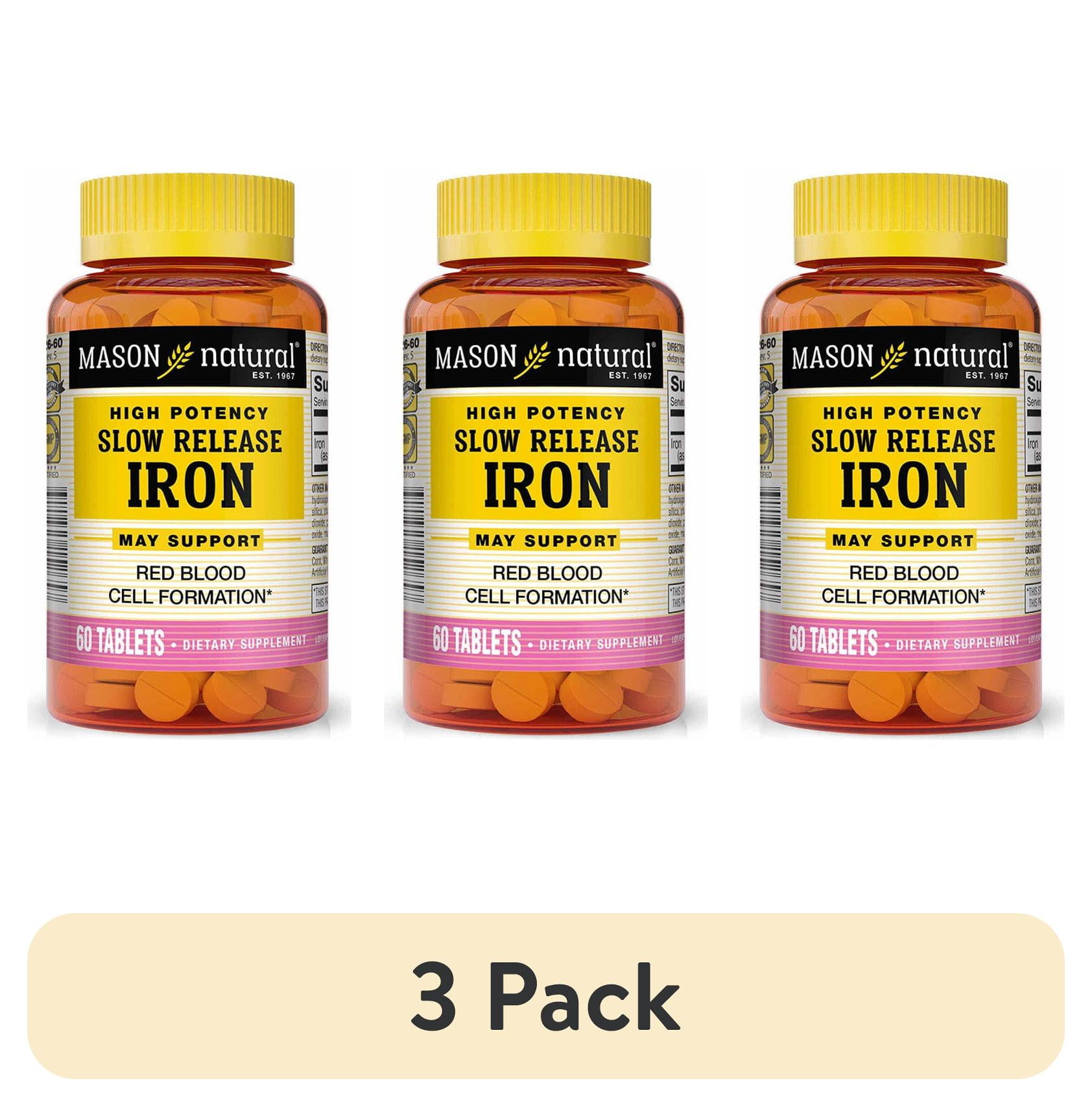 (3 pack) Mason Natural Slow Release Iron (Ferrous Sulfate) - High ...