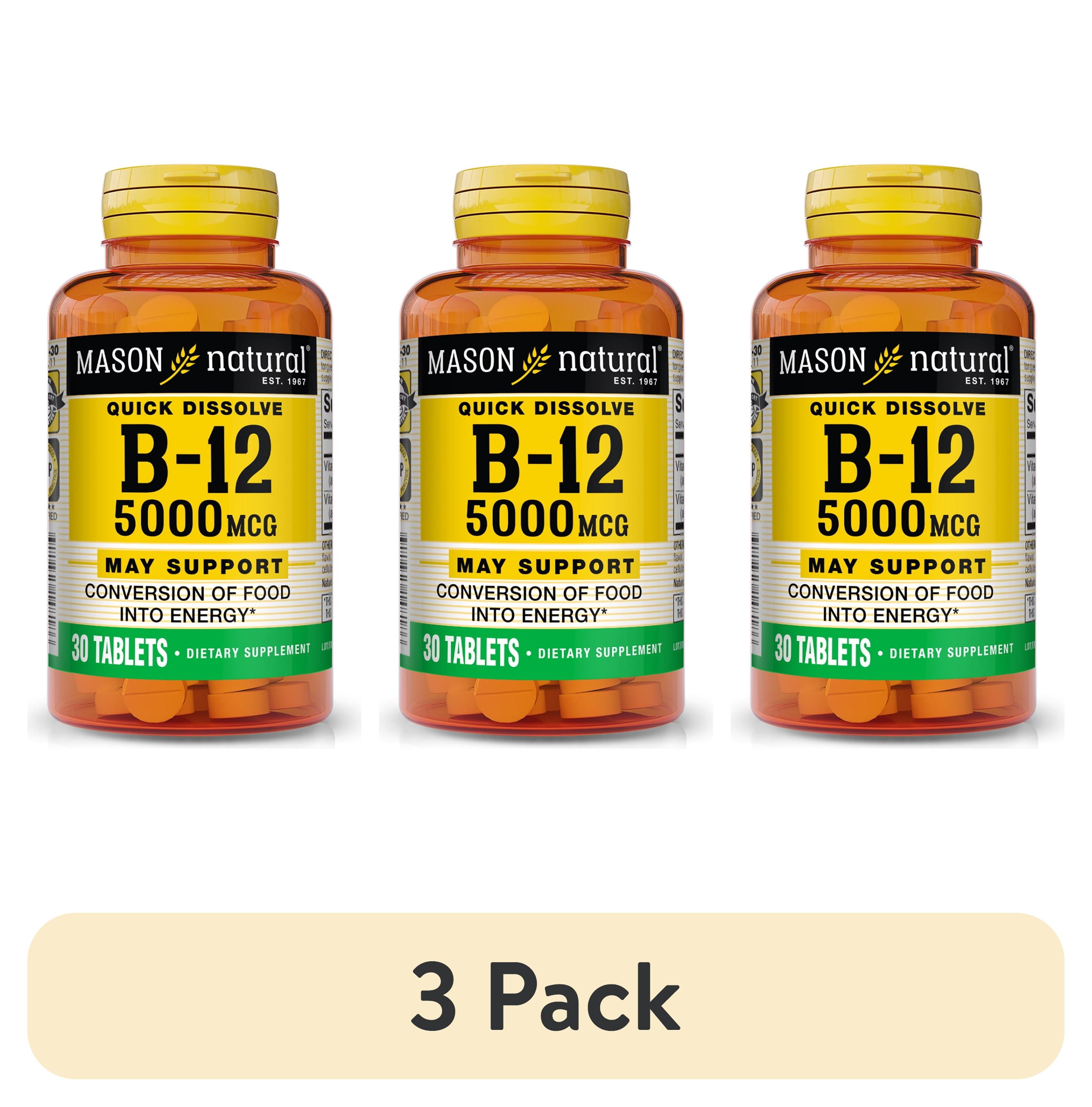 (3 pack) Mason Natural B-12 Sublingual 5,000 mcg 30 Tabs - Walmart ...