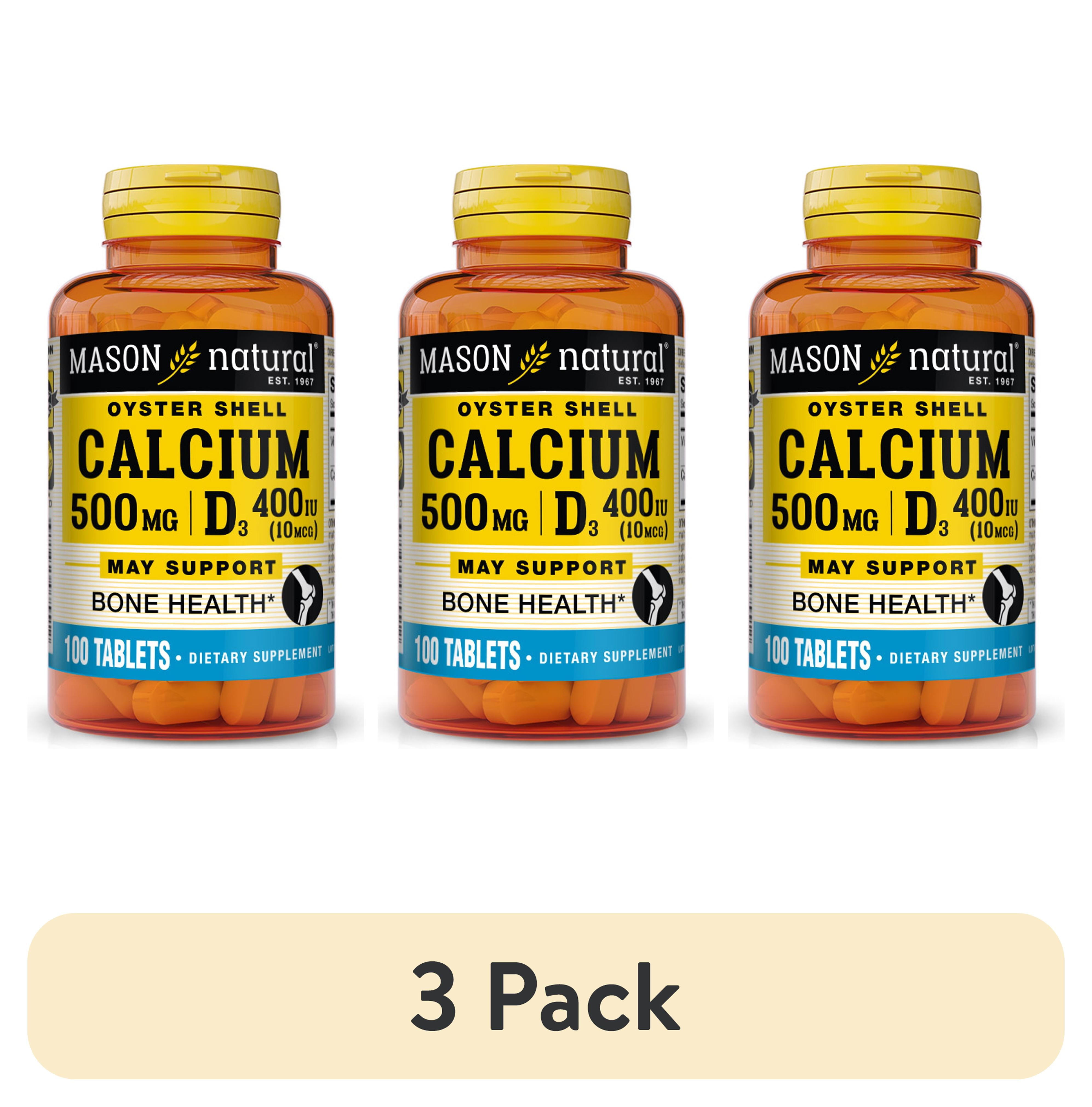 (3 pack) Mason Natural Calcium 500 mg with Vitamin D3 - Supports ...