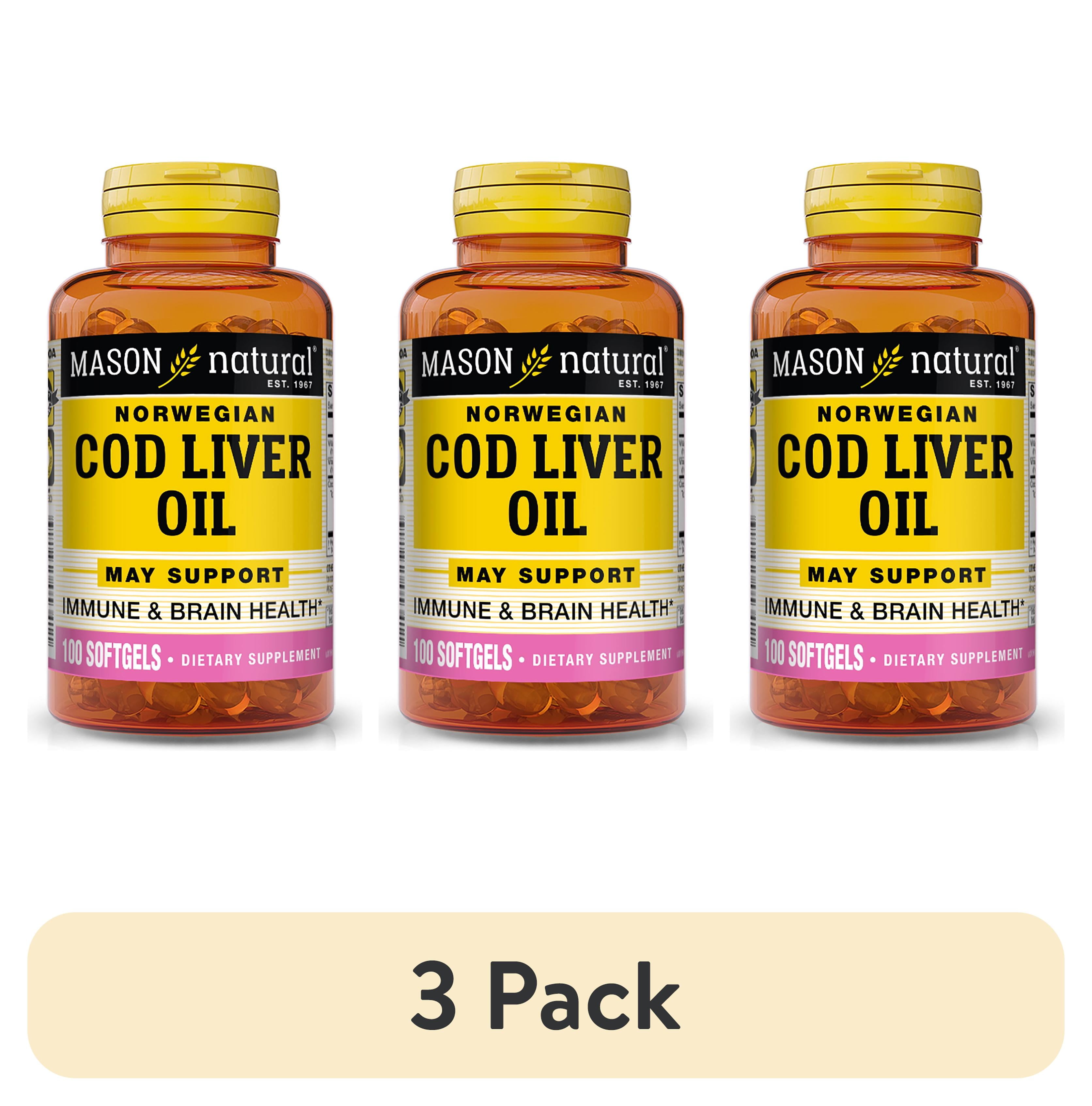 (3 pack) Mason Natural Norwegian Cod Liver Oil Plus Vitamin A & D3 ...