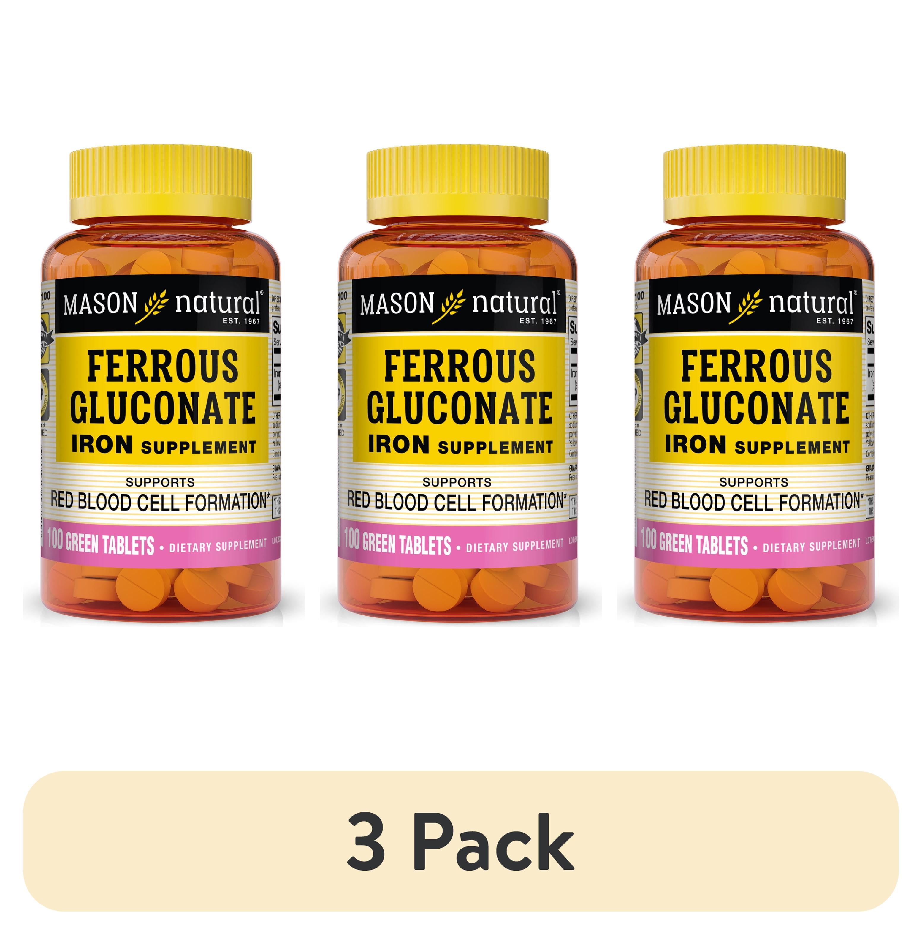 (3 pack) Mason Natural Iron Supplement Ferrous Gluconate 27 mg, 100 ...