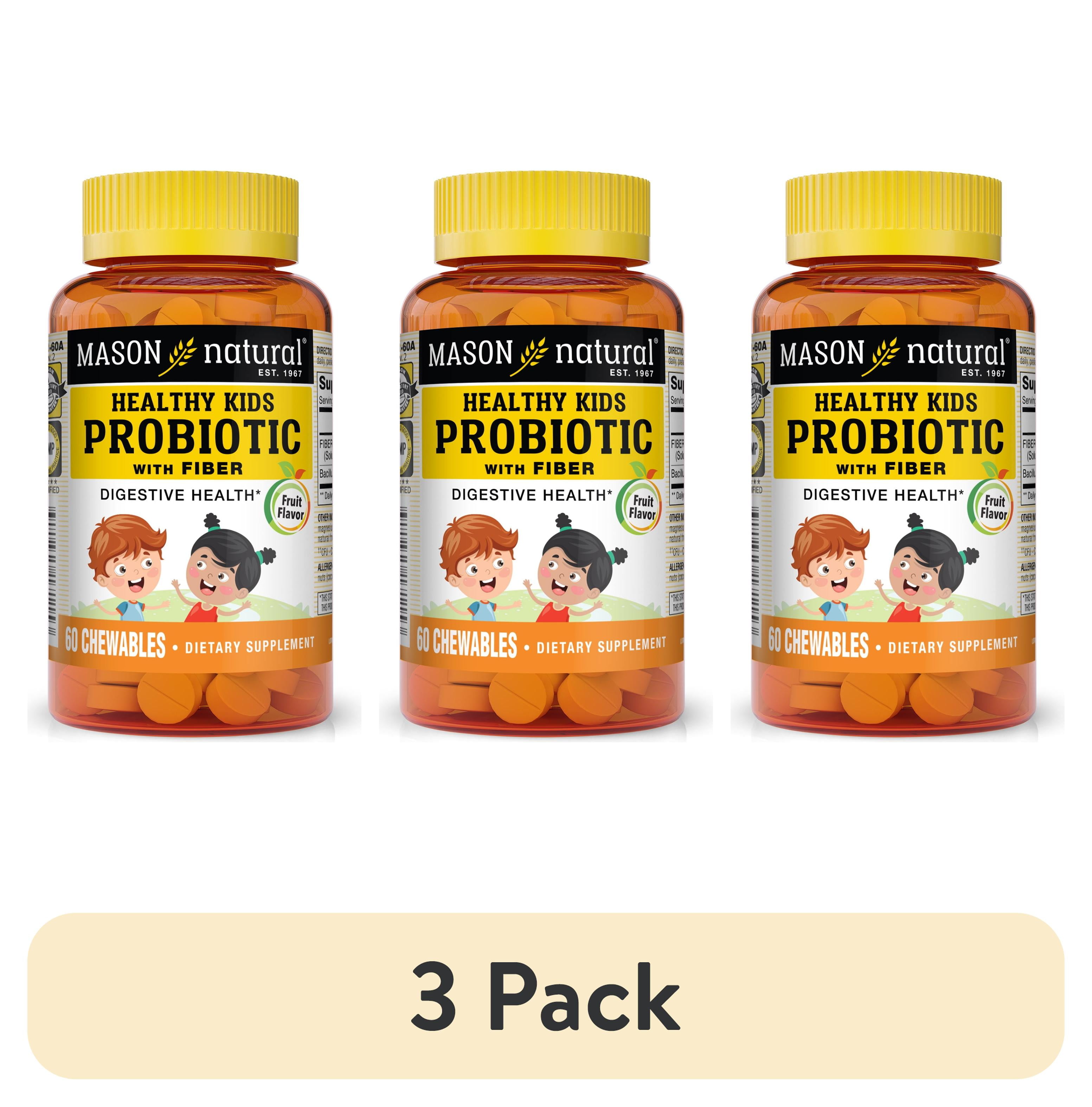 (3 pack) Mason Natural Healthy Kids Probiotic with Fiber, Supports ...