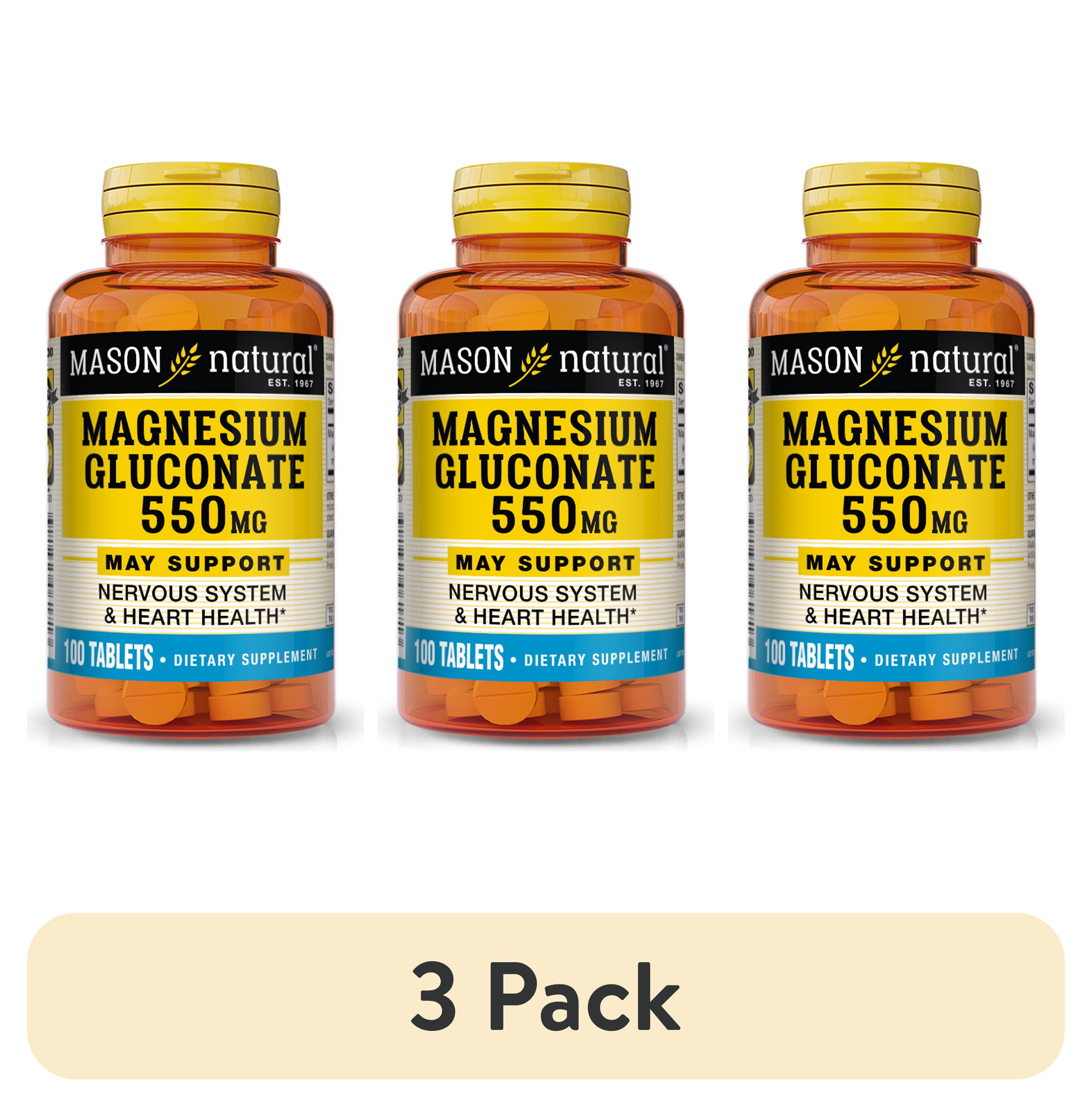 (3 pack) Mason Natural Magnesium Gluconate 100 Tabs, Heart Nervous ...