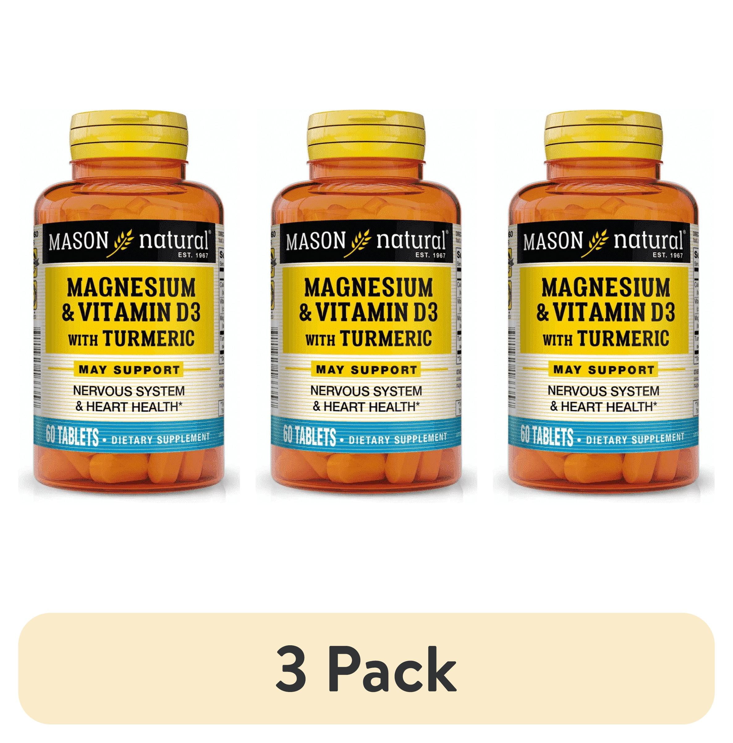 (3 pack) Mason Natural Magnesium & Vitamin D3 Supplement for Nervous ...