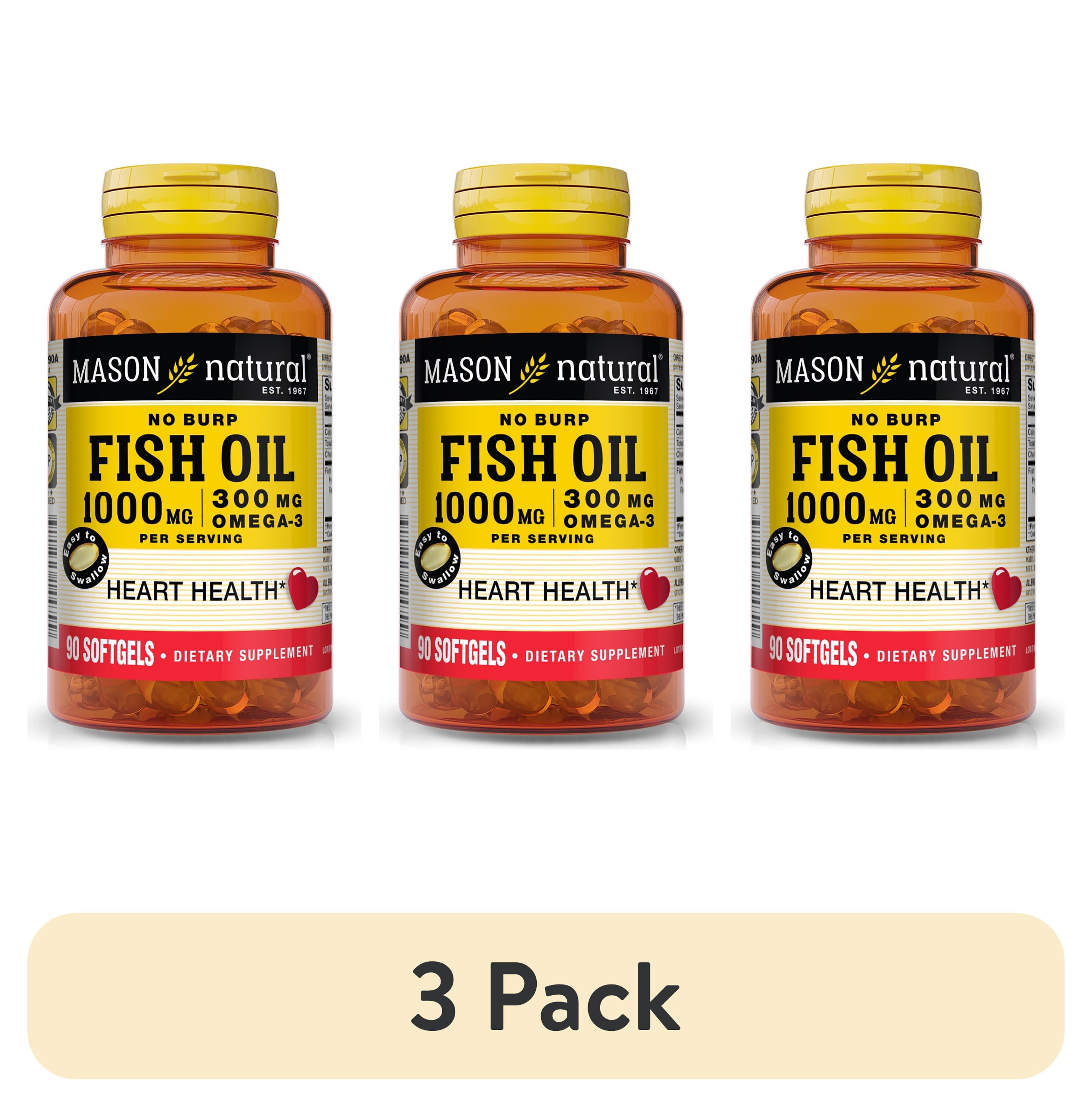 (3 pack) Mason Natural No-Burp Fish Oil 1000 mg, 300 mg Omega-3 with ...