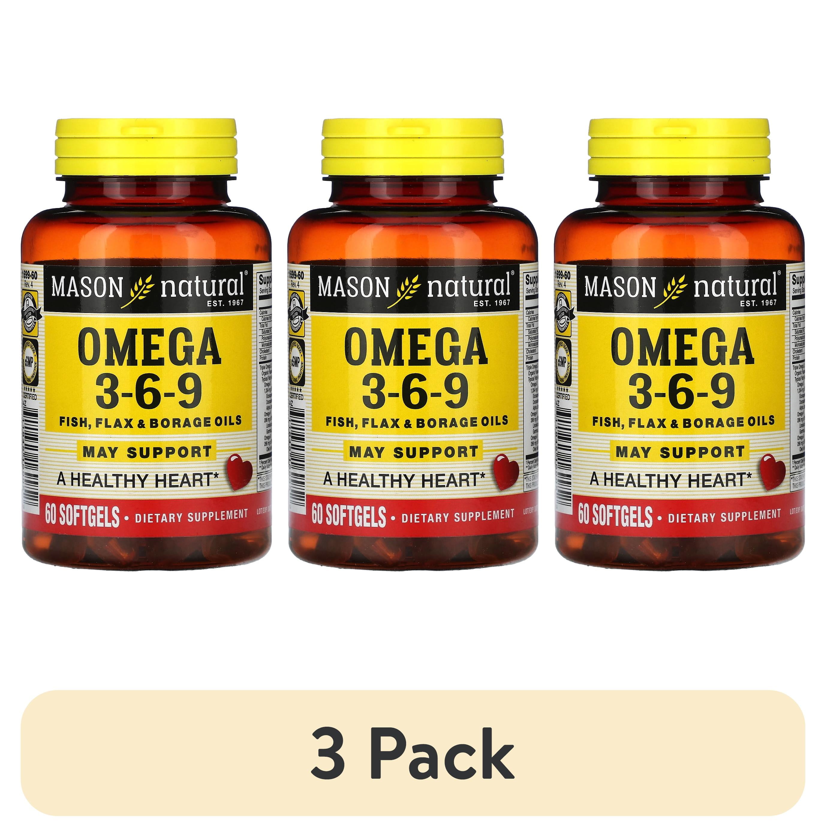 (3 pack) Mason Natural, Omega 3-6-9 - Healthy Heart, Fish, Flax, Borage ...