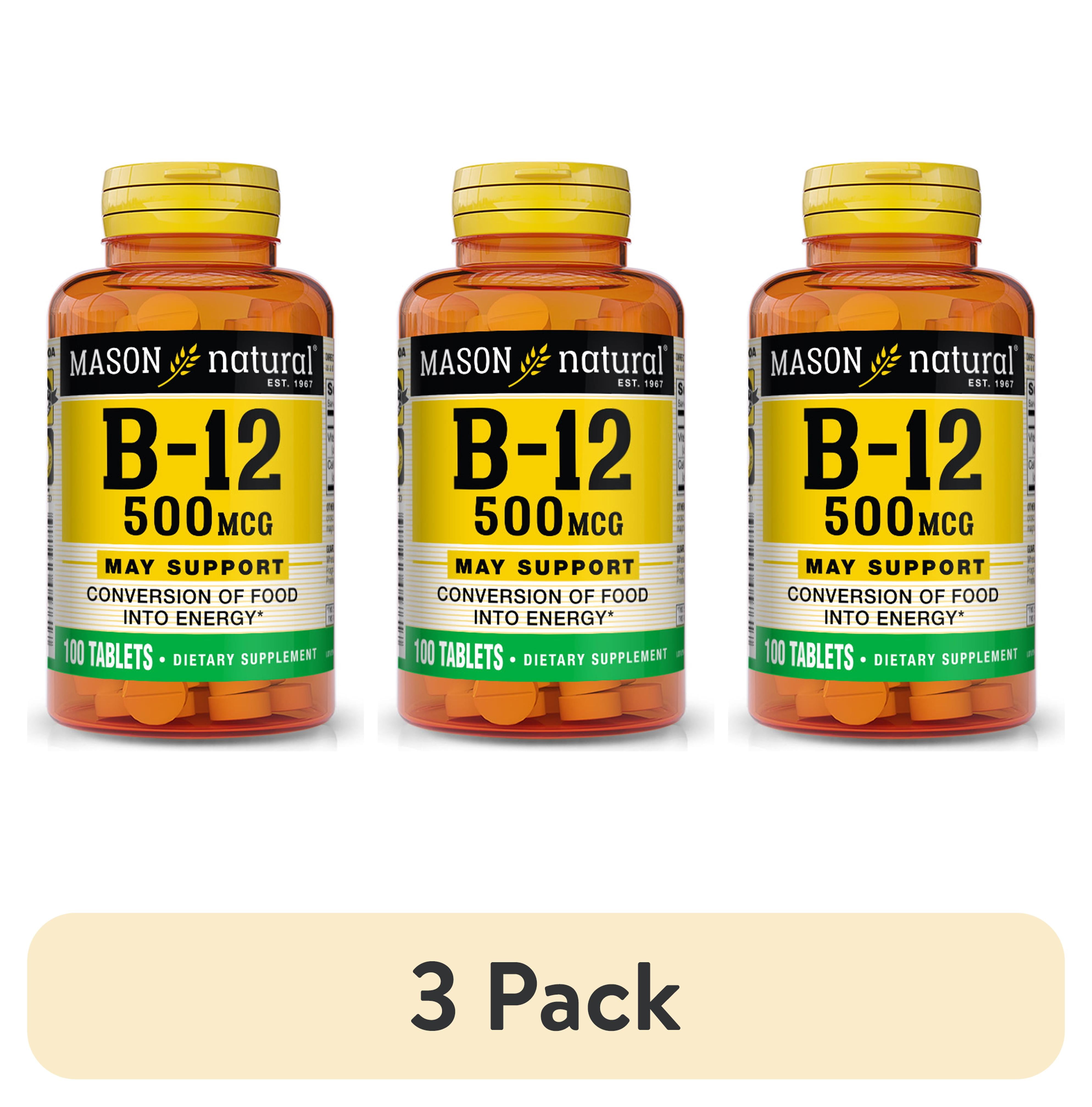 (3 pack) Mason Natural Vitamin B12 500 Mcg with Calcium - 100 Tablets ...