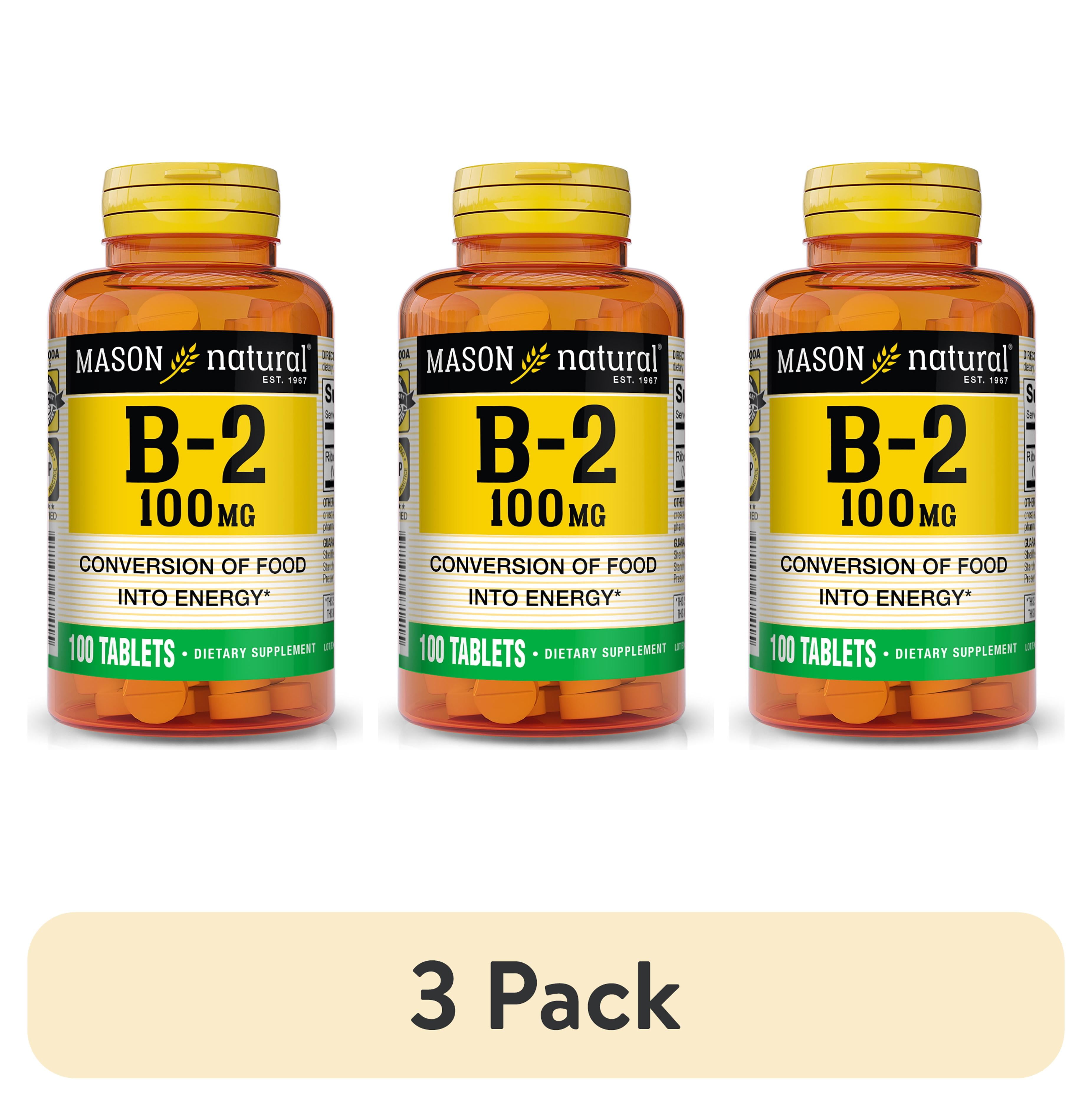 (3 pack) Mason Natural Vitamin B2 (Riboflavin) 100 Tablets - Healthy ...