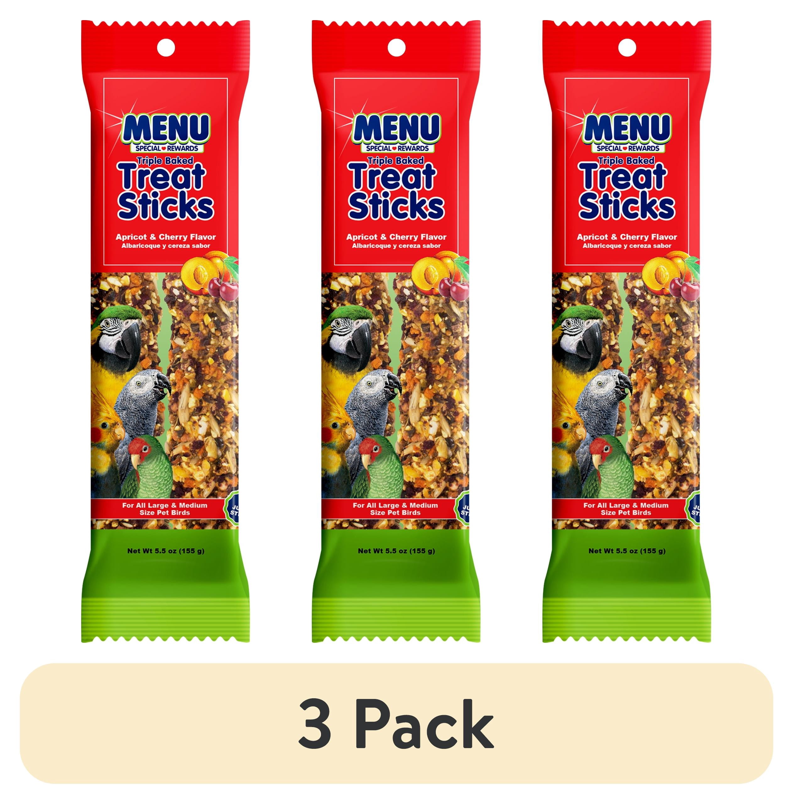 (3 pack) Menu Crunch Sticks Parrot Treat - Apricot and Cherry - Pet ...