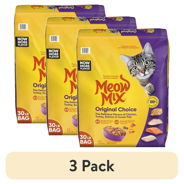 (3 pack) Meow Mix Original Choice Dry Cat Food, 30 lb. Bag - Walmart.com