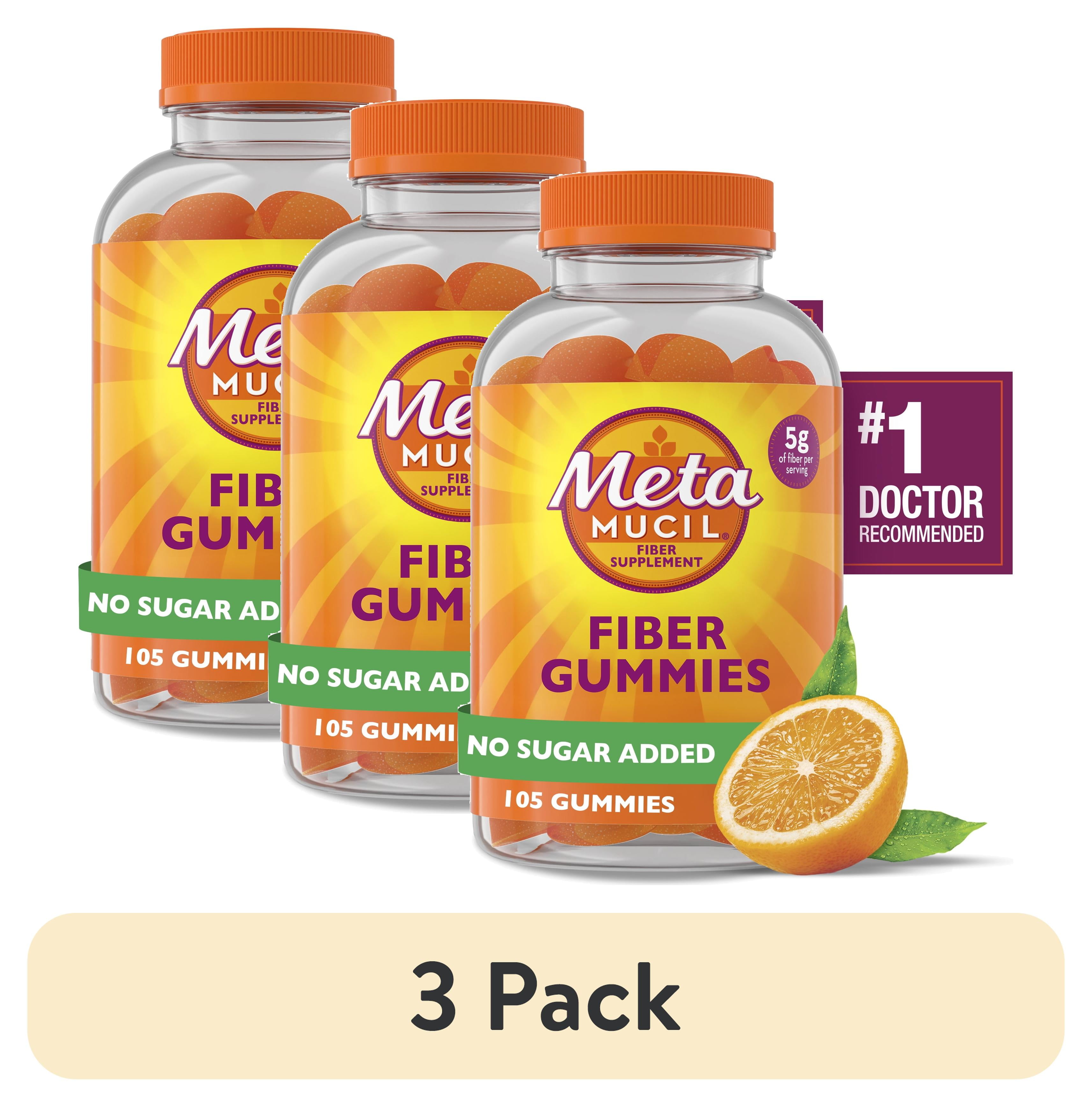 (3 pack) Metamucil Fiber Supplement, No Sugar Added Fiber Gummies for ...