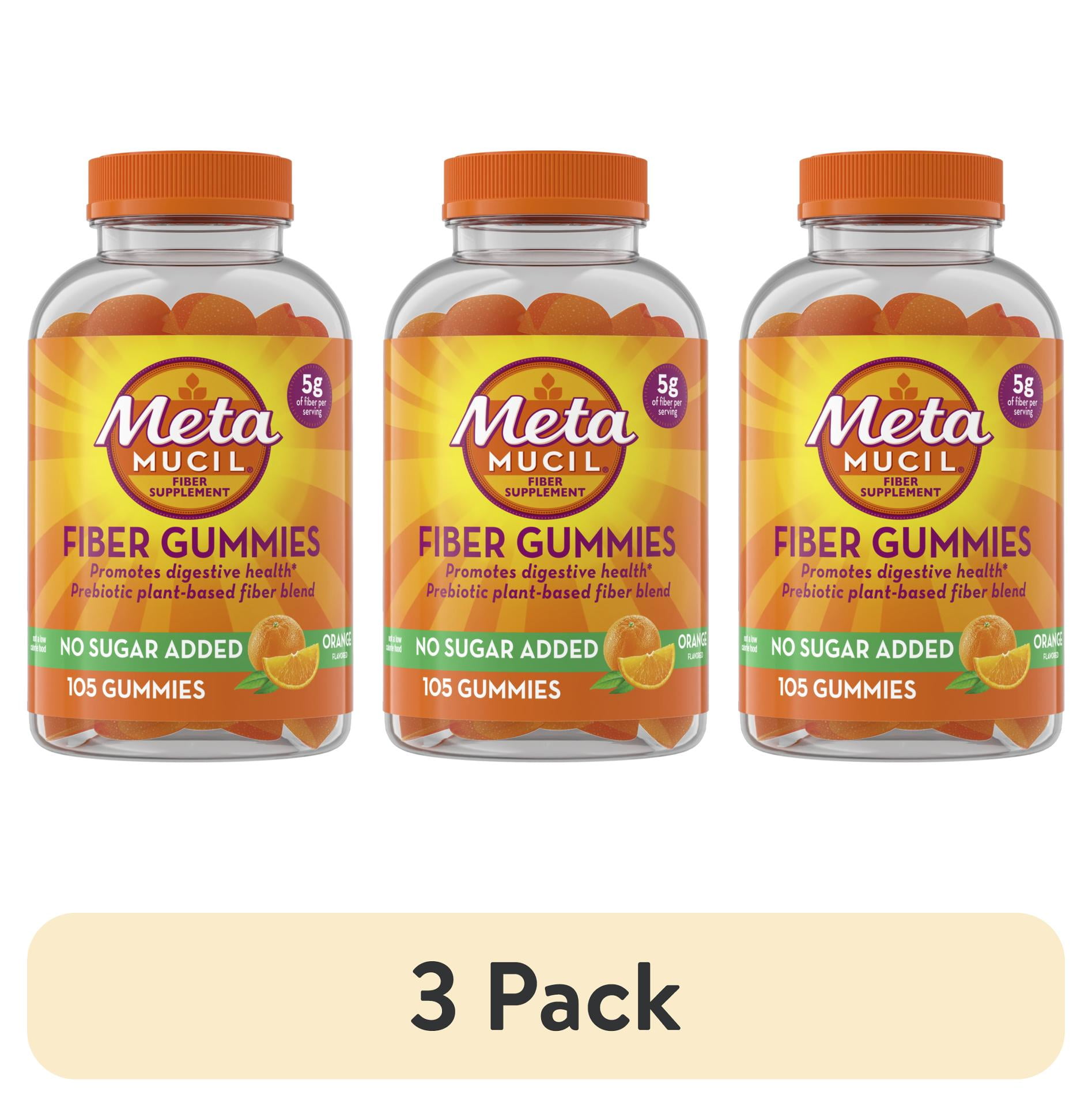 (3 pack) Metamucil Fiber Supplement, No Sugar Added Fiber Gummies for ...