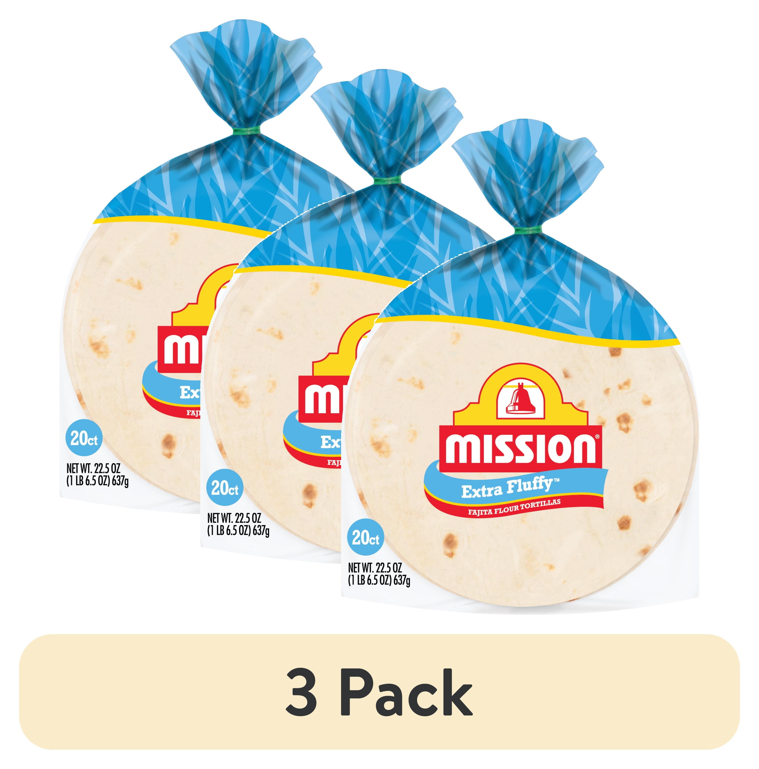 (3 pack) Mission Extra Fluffy Flour Tortillas, Fajita Size, 20 Count ...