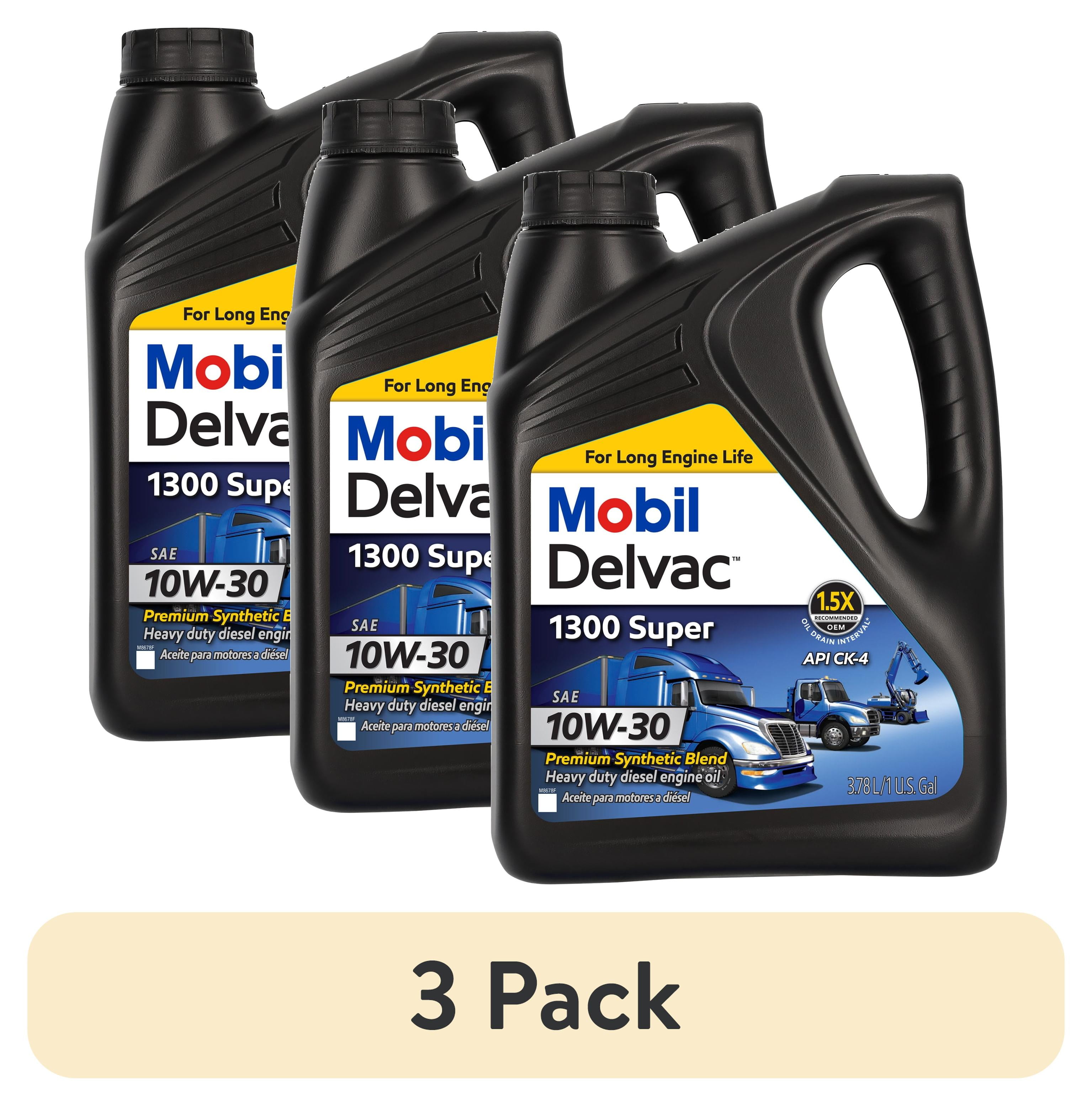 (3 pack) Mobil Delvac 1300 Super Heavy Duty Premium Synthetic Blend Diesel Engine Oil 10W-30, 1 ...