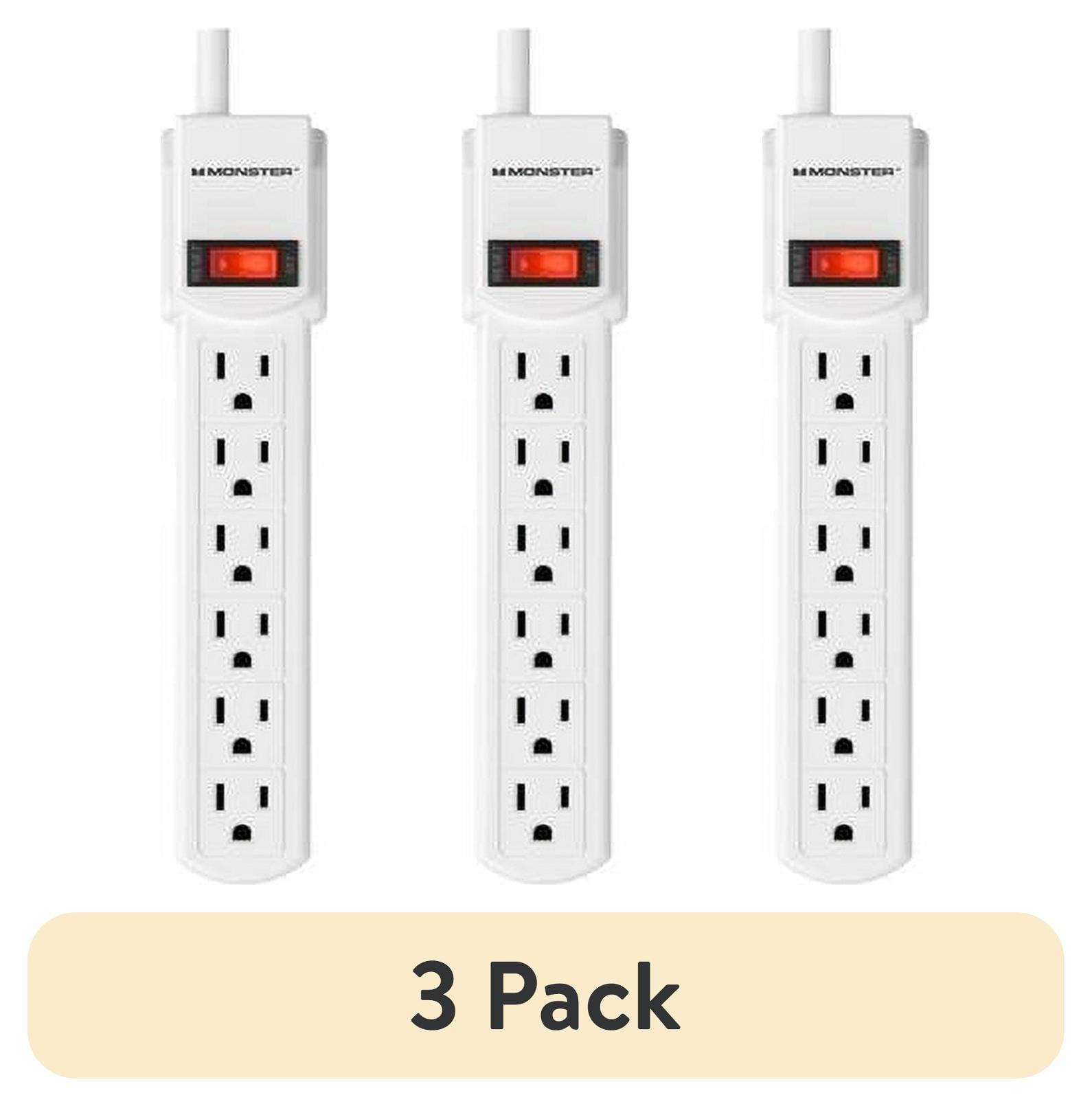 (3 pack) Monster 3001091 3 ft. 6 Outlets Power Strip, White - Walmart.com