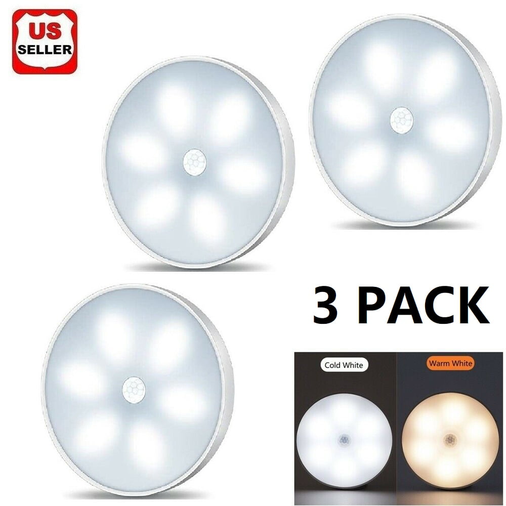 3-pack Motion Sensor PIR Lights, Wireless LED Under Cabinet Lighting 6 ...