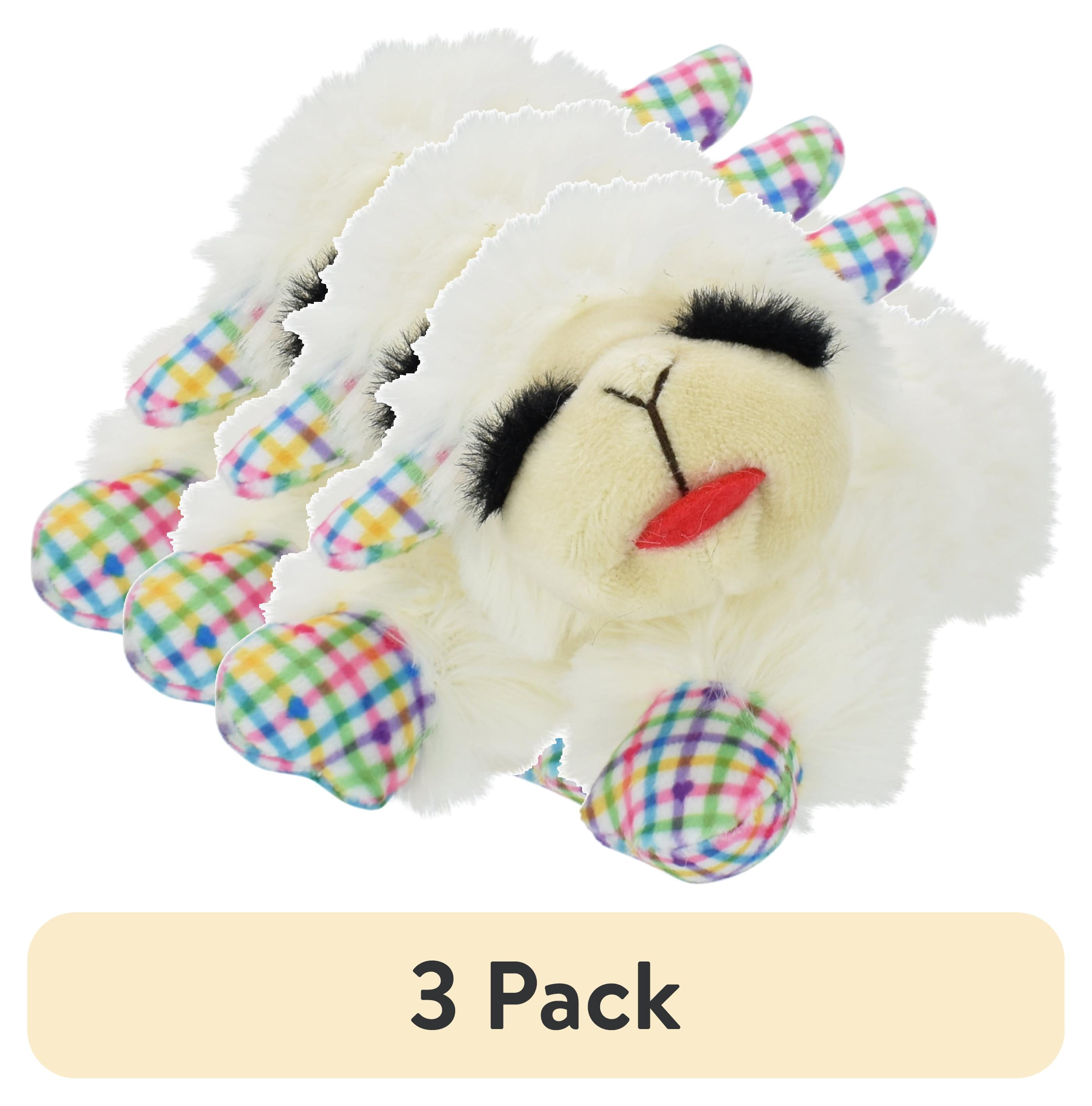 (3 pack) Multipet Lamb Chop Plush Dog Toy, Small, Colorful Plaid ...