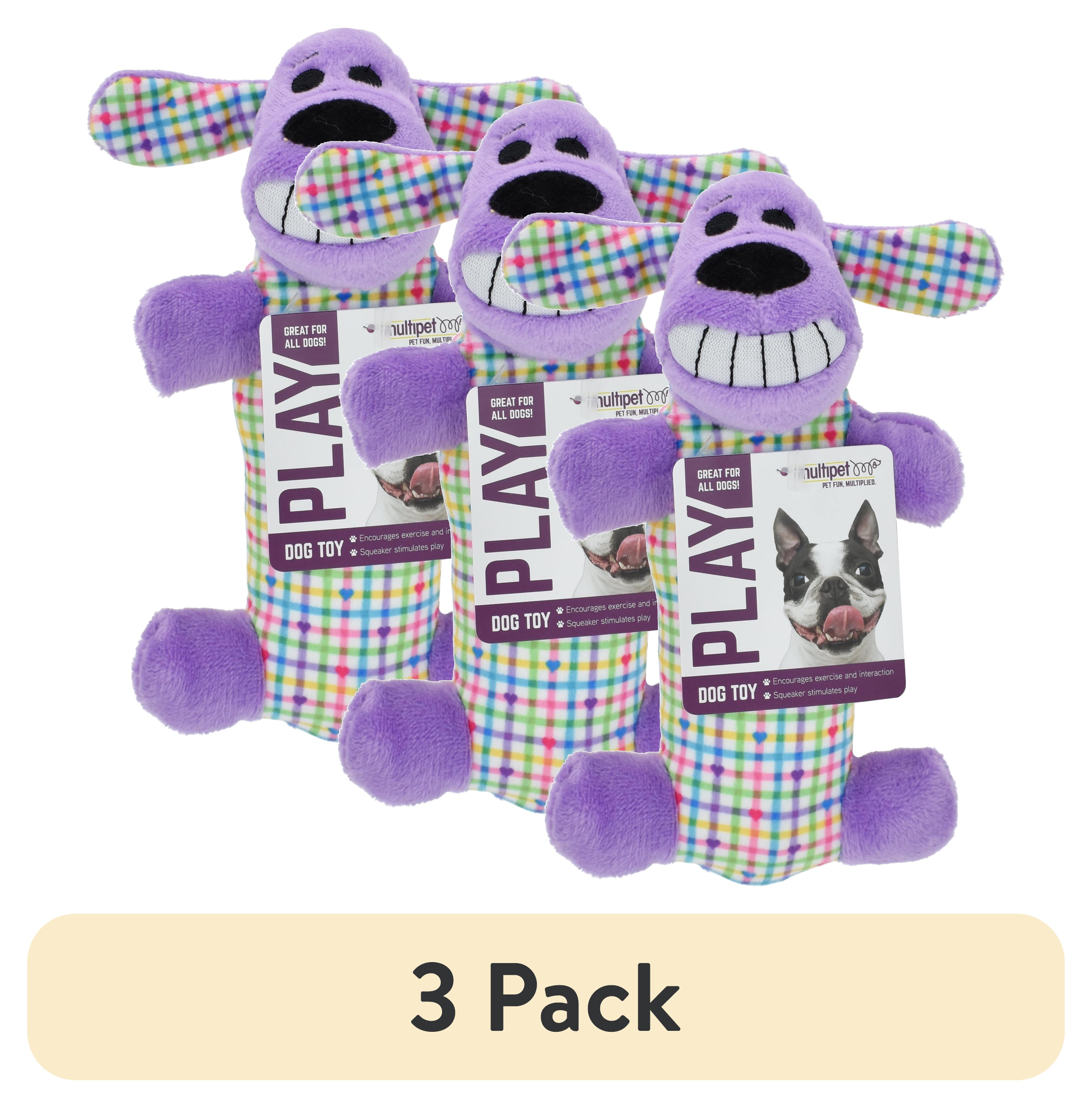 (3 pack) Multipet Smiling Loofa Plush Dog Toy, 6 inch, Colorful Plaid ...