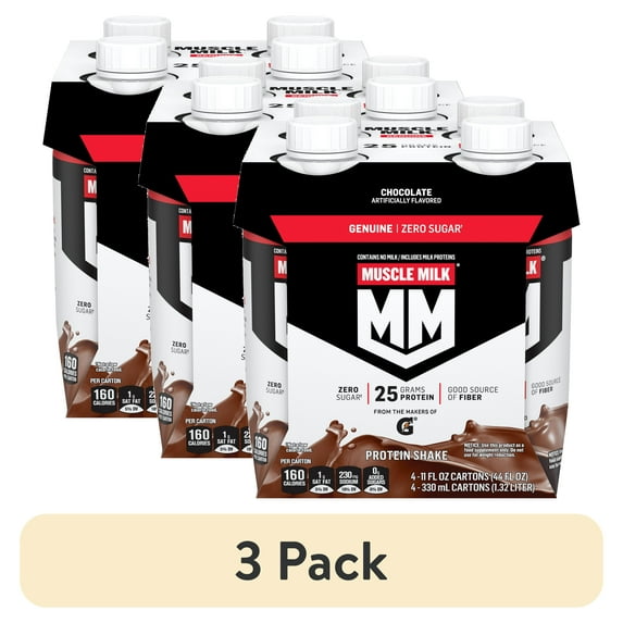 (3 pack) Muscle Milk Genuine Protein Shake, Chocolate, 11 fl oz Carton ...