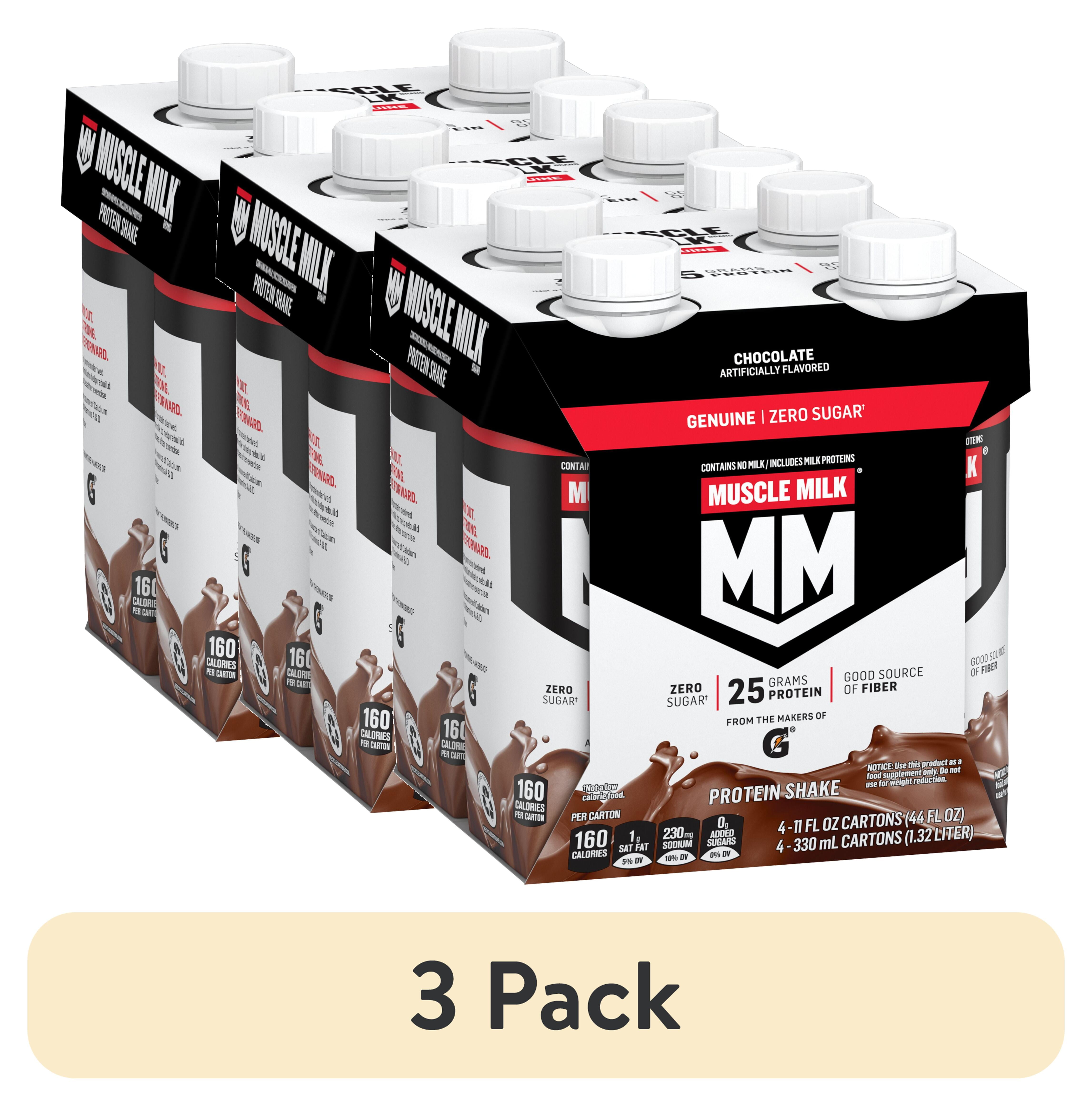 (3 pack) Muscle Milk Genuine Protein Shake, Chocolate, 11 fl oz Carton ...