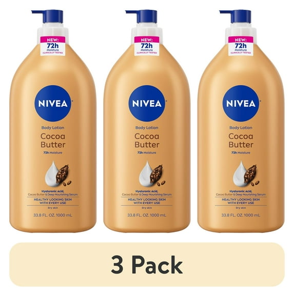(3 pack) NIVEA Cocoa Butter Body Lotion for Dry Skin with Hyaluronic Acid, 72Hr Moisturizer, 33. ...
