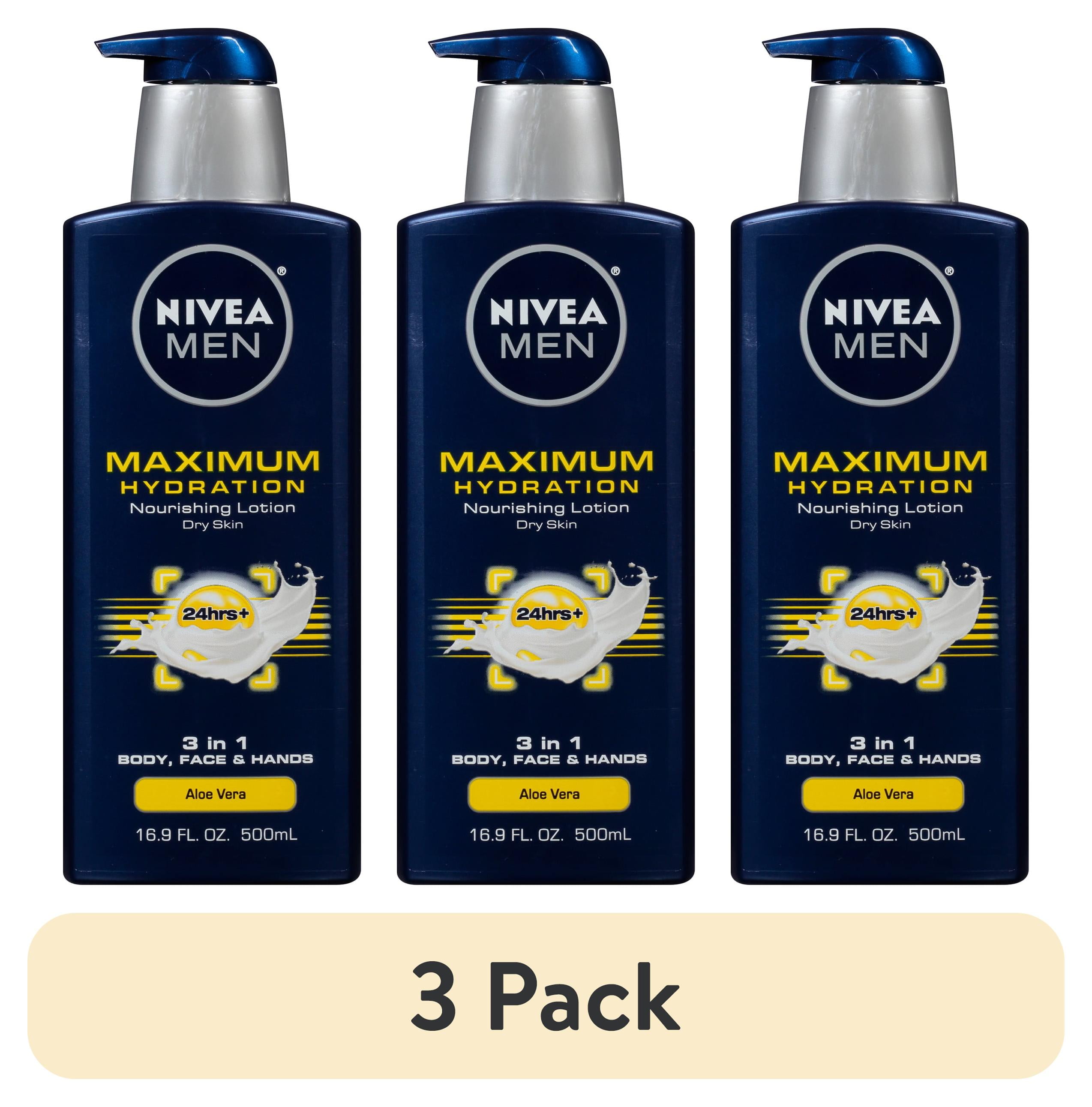(3 pack) NIVEA MEN Maximum Hydration 3-in-1 Body Lotion, 48-Hour Moisturizer, 16.9 fl oz ...