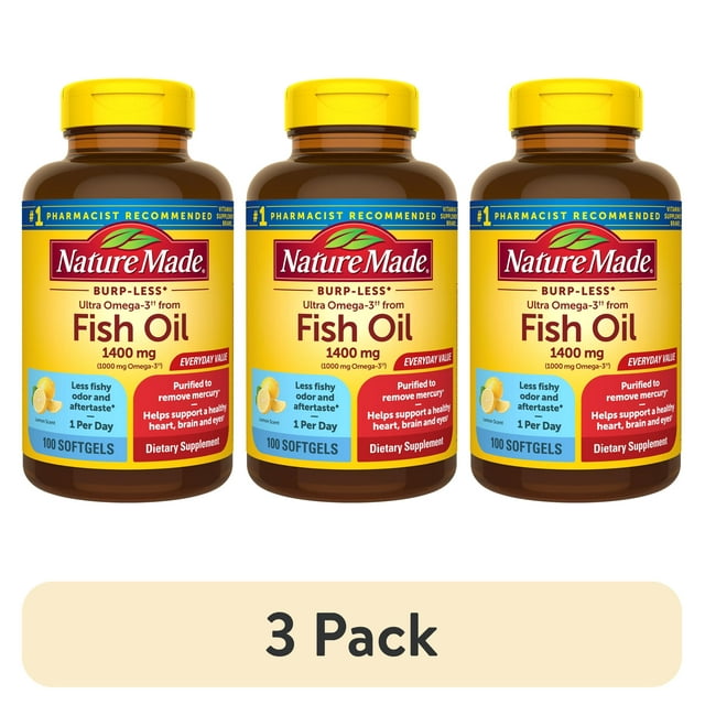 (3 pack) Nature Made Burp Less Ultra Omega 3 Fish Oil 1400 mg Softgels, Fish Oil Supplements ...