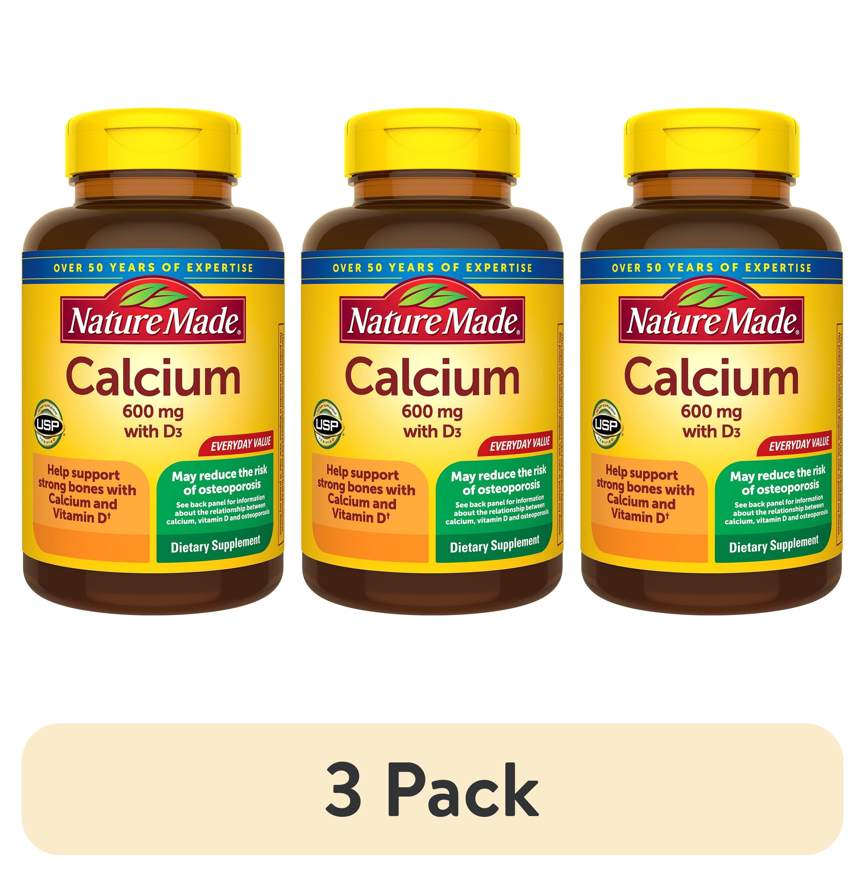 (3 pack) Nature Made Calcium 600 mg with Vitamin D3 Tablets, Dietary ...