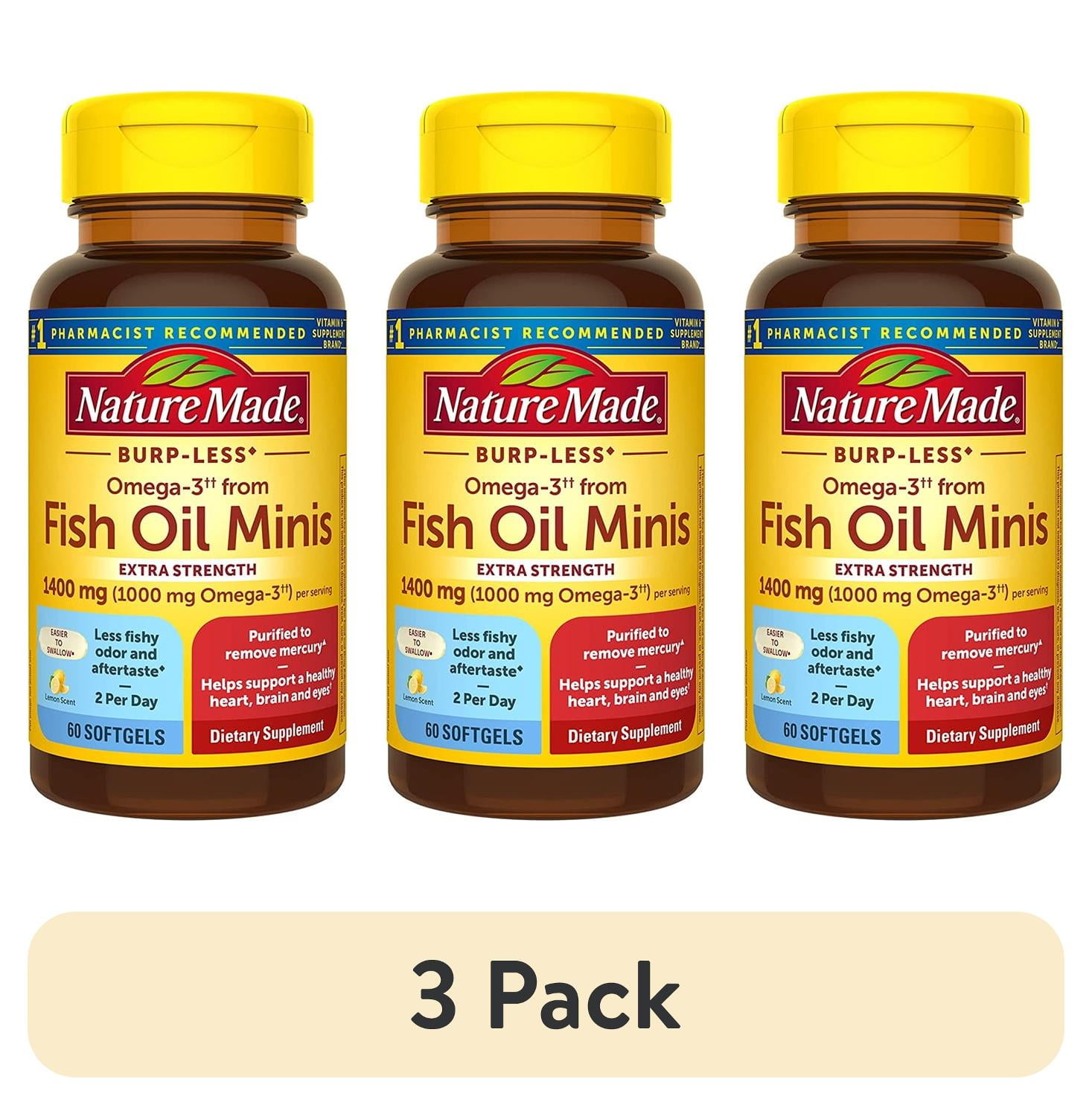 (3 pack) Nature Made Extra Strength Burp Less Omega 3 Fish Oil 1400 mg ...
