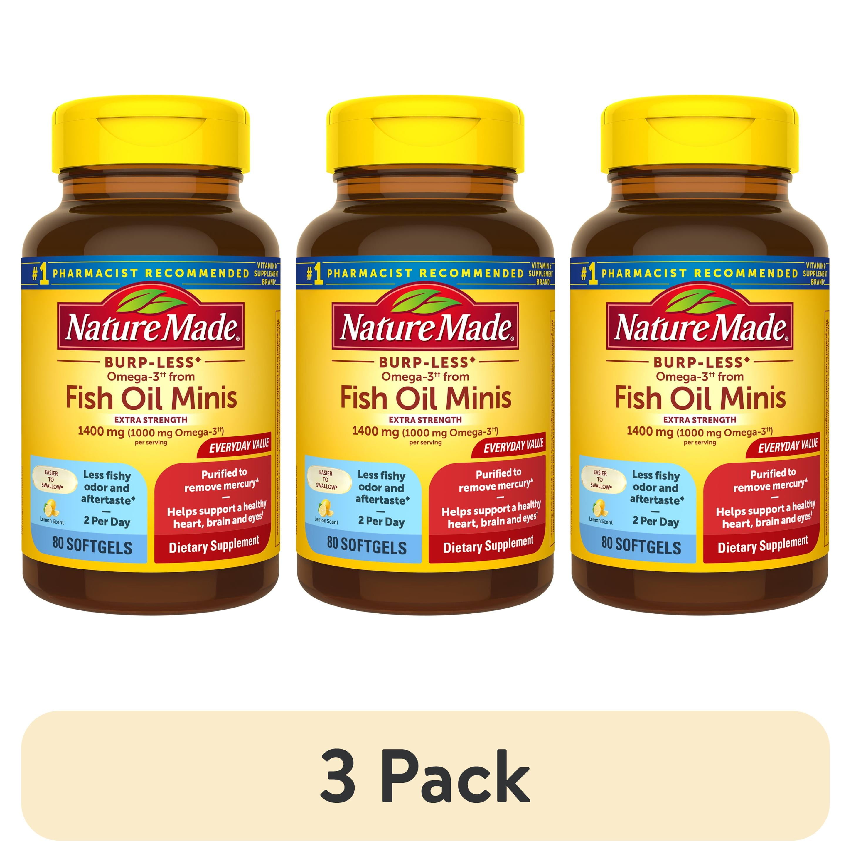 (3 pack) Nature Made Extra Strength Burp Less Omega 3 Fish Oil Supplements 1400 mg Minis ...