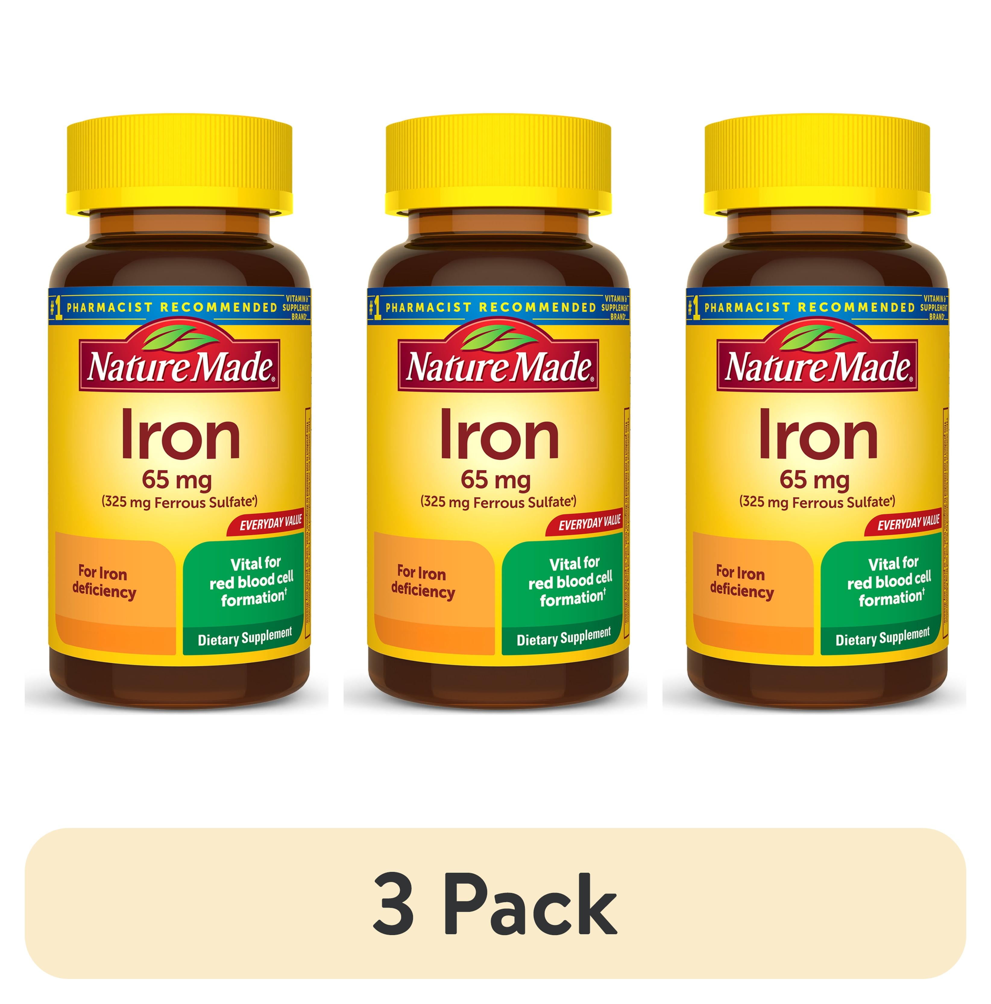 (3 pack) Nature Made Iron 65 mg (325 mg Ferrous Sulfate) Tablets ...