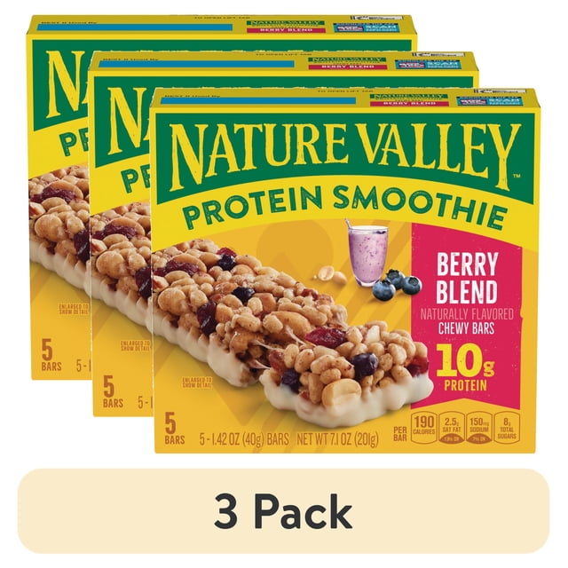 (3 pack) Nature Valley Berry Blend Protein Smoothie Chewy Bars, 5 Bars ...