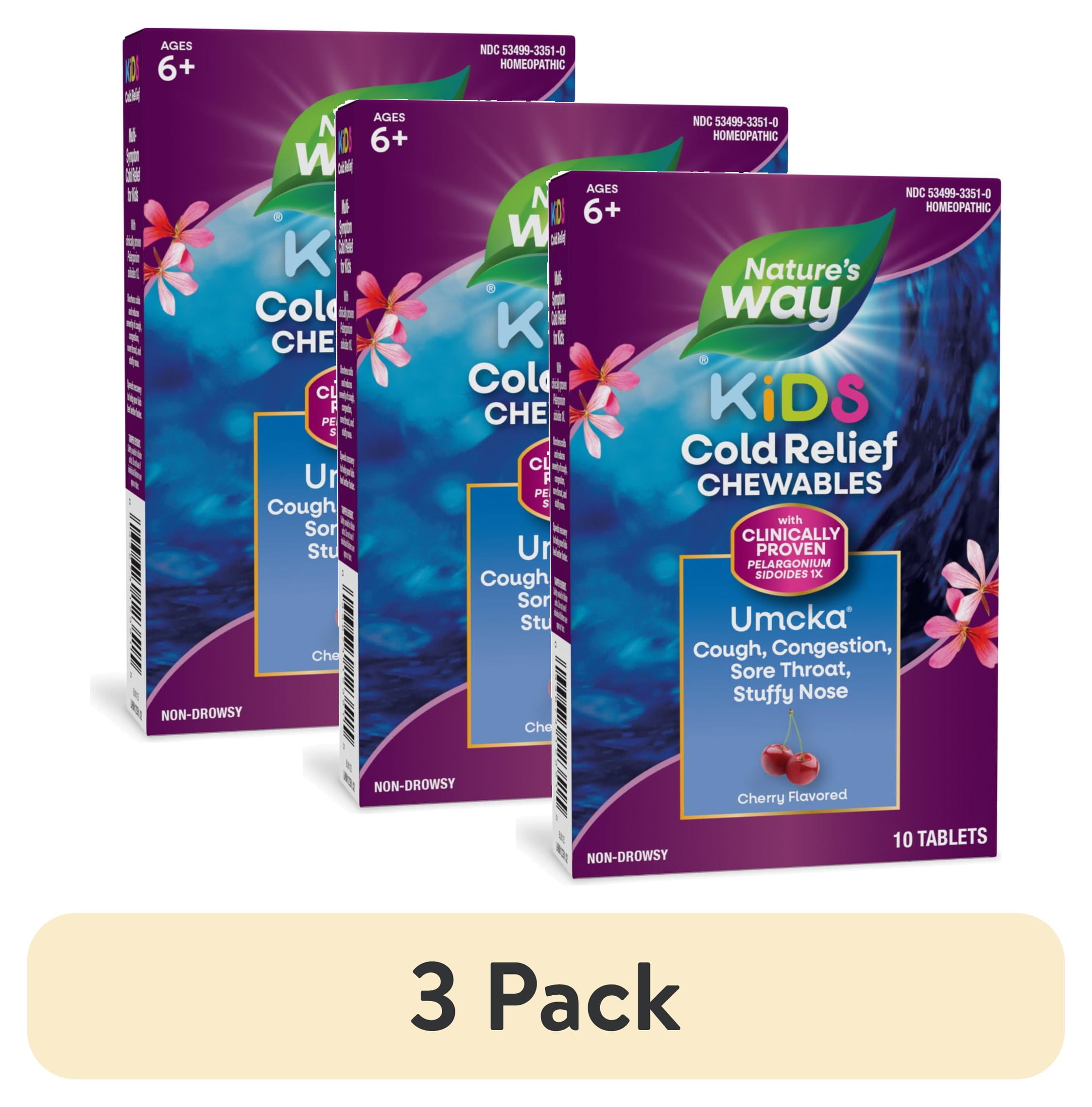 (3 pack) Nature's Way Kids Cold Relief Chewable Tablets, Umcka ...