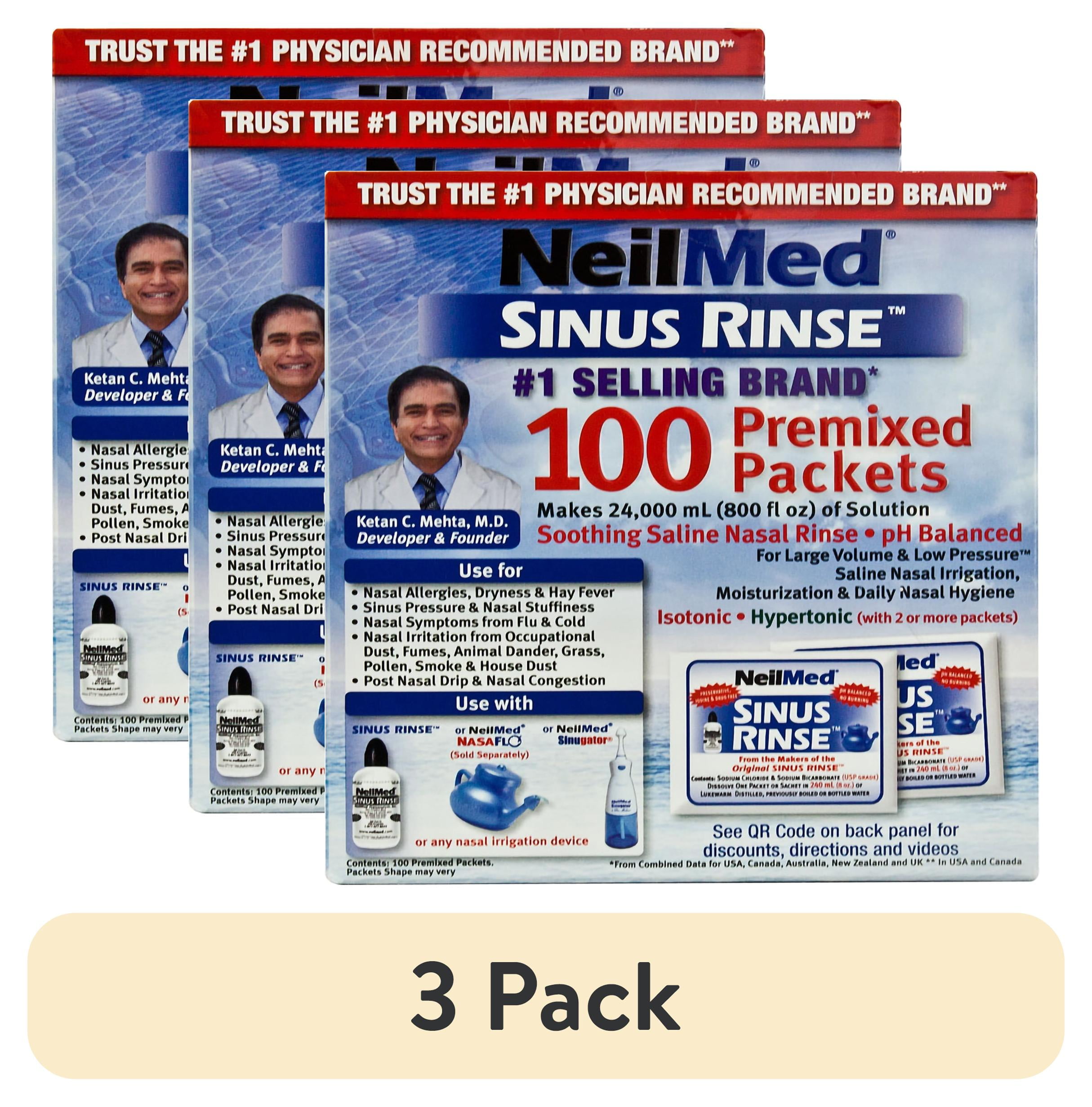 (3 pack) NeilMed Sinus Rinse Premixed Saline Packets – 100 Count, pH ...