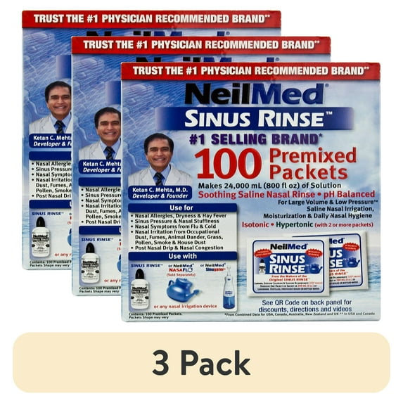 (3 pack) NeilMed Sinus Rinse Premixed Saline Packets – 100 Count, pH ...